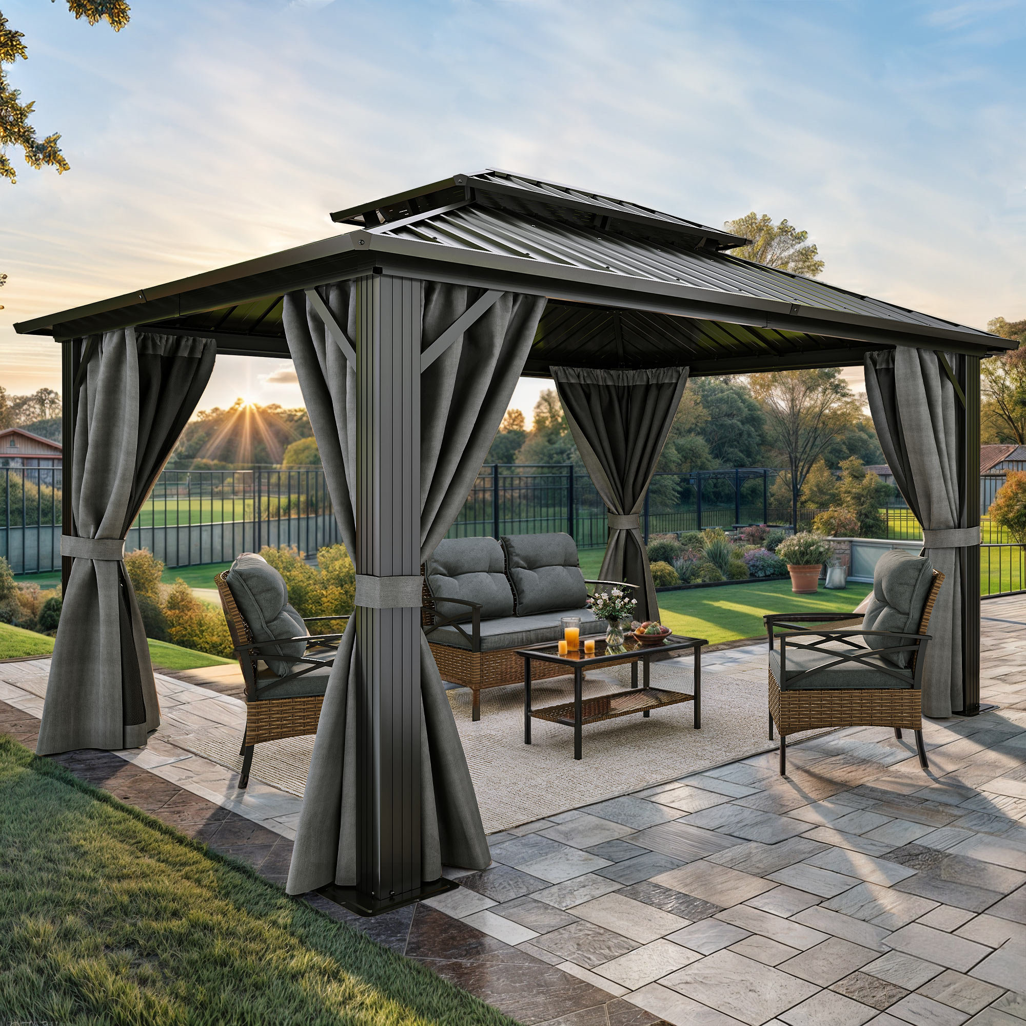 Gazebo With Netting And Curtains