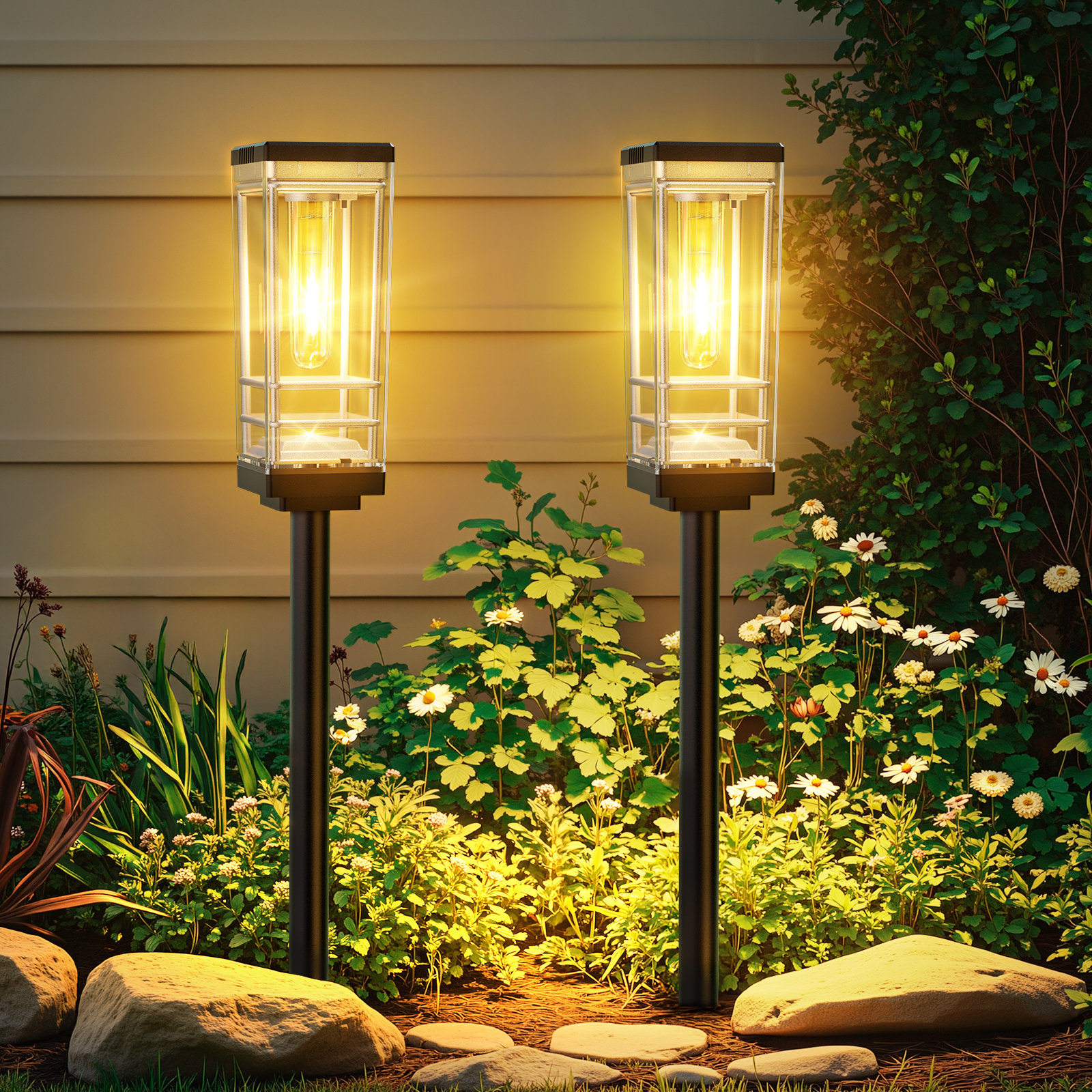 LETMY Taller Solar Pathway Lights Outdoor, Upgraded Brighter Solar ...