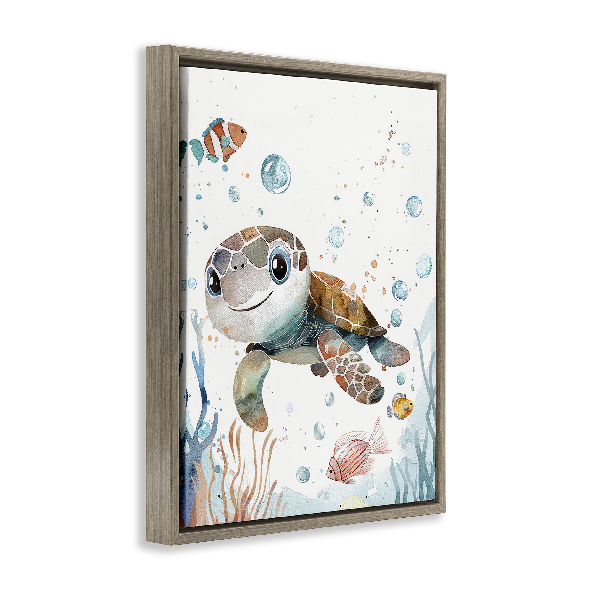 Ophelia & Co. Smiling Baby Turtle Framed Floater Canvas Wall Art by Franklyn Gregory | Wayfair