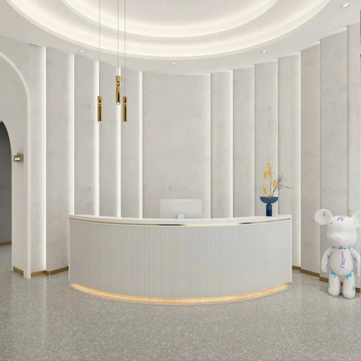 Orren Ellis Luxury Curved Reception Desk With LED Light, Storage ...