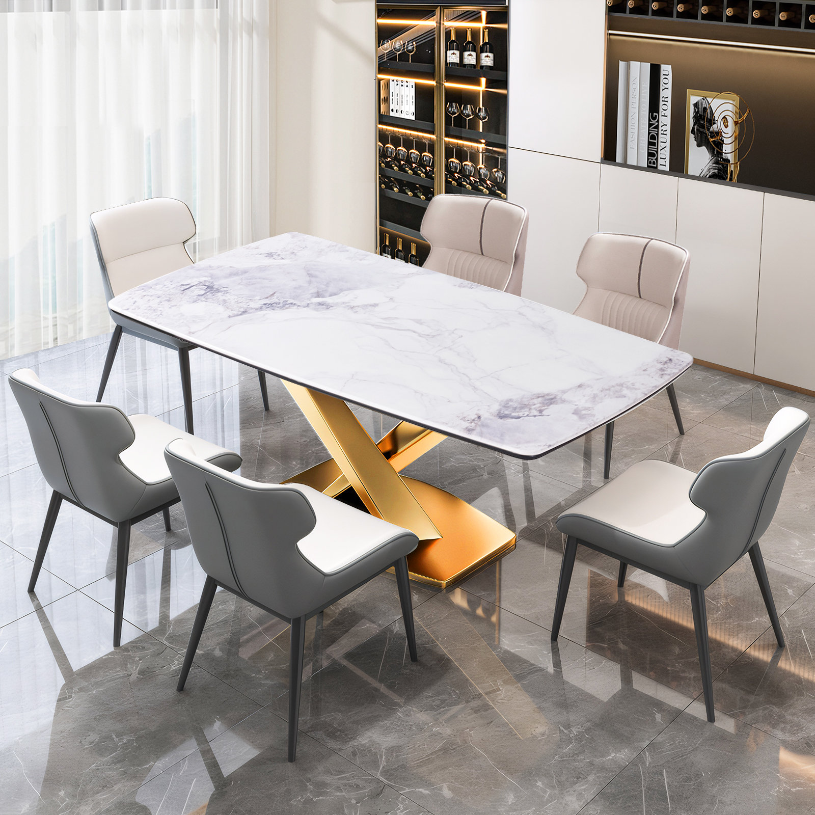 Mercer41 Rectangular White Dining table with sintered stone table ...