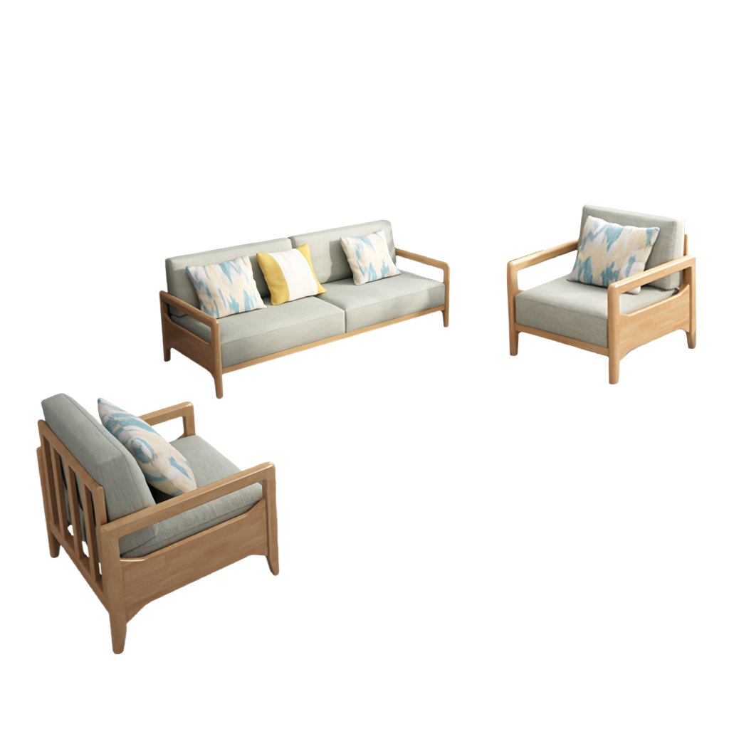 Lifton Nordic Simple Solid Wood Sofa Combination 3 - Piece Living Room ...