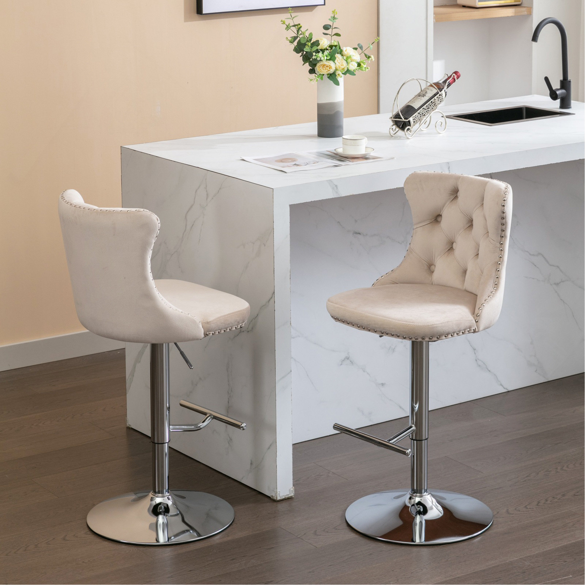 Mercer41 Furniture,Swivel Velvet Barstools Adjusatble Seat Height From ...
