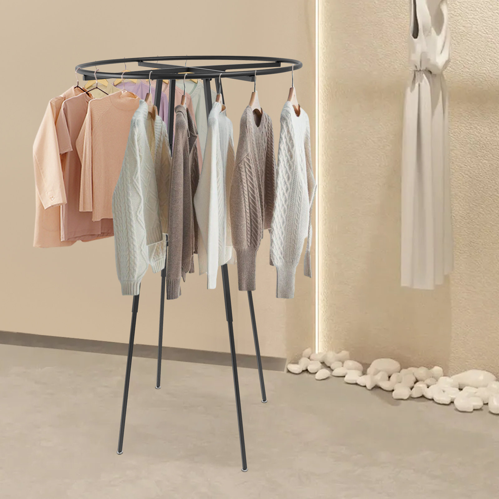 17 Stories Round Clothing Rack Floor Standing Clothes Hanging Rack ...