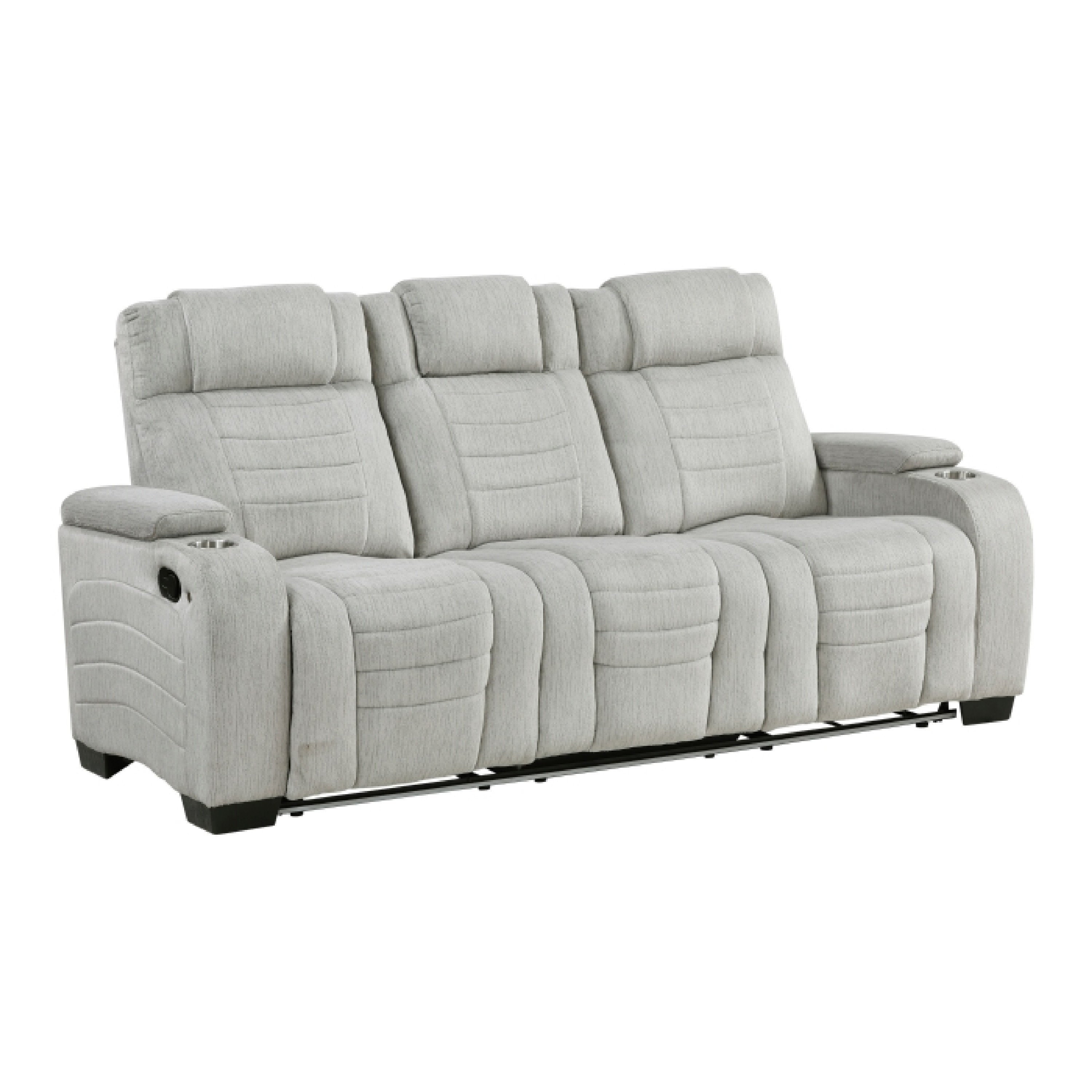 Benjara Reno 3 Seater Manual Reclining Sofa, USB, LED, Foam Fill Gray ...