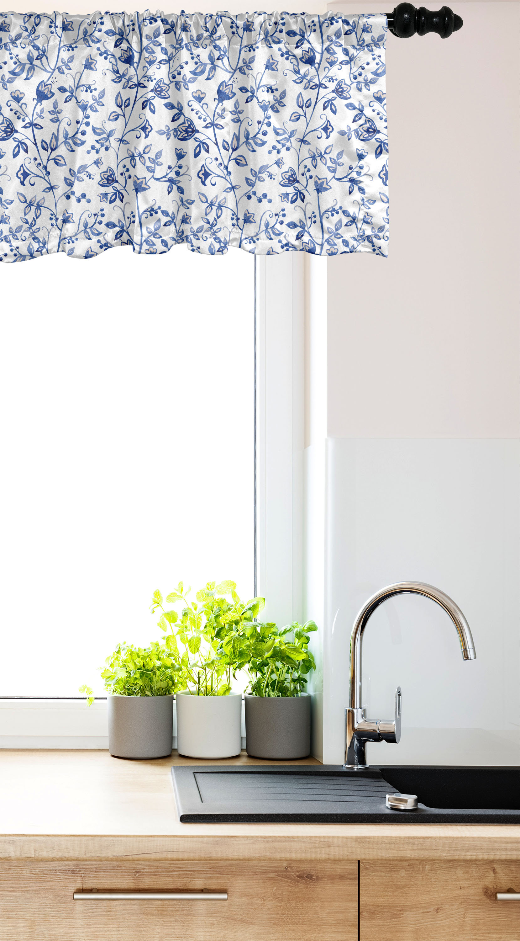 Ambesonne Watercolor Valance Pack of 2 Long Branches Flowers Blue White ...