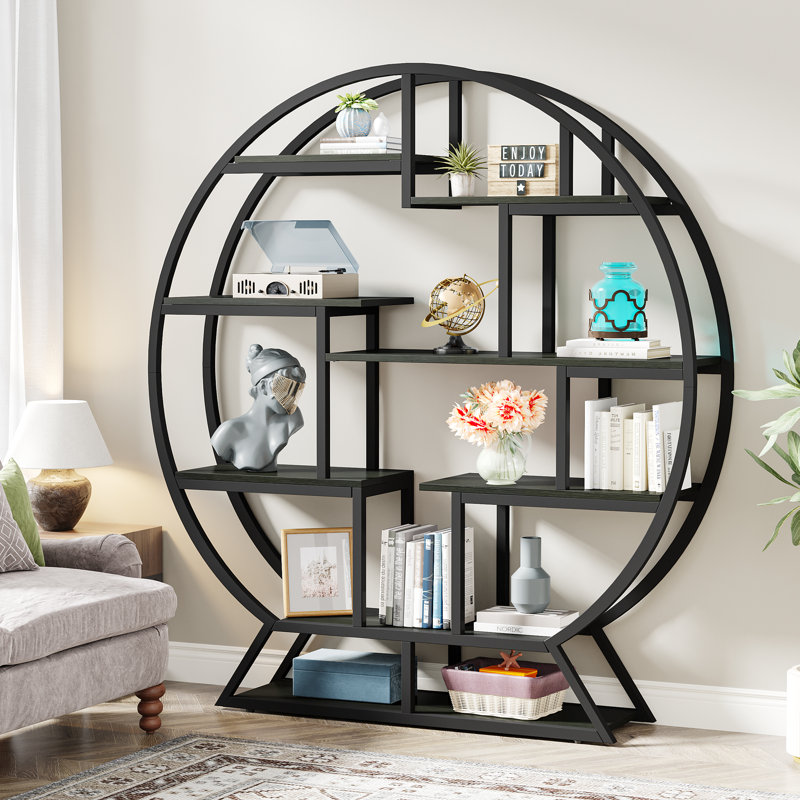Latitude Run® 63'' Modern Bookshelf, Round Bookshelves Etagere Bookcase ...