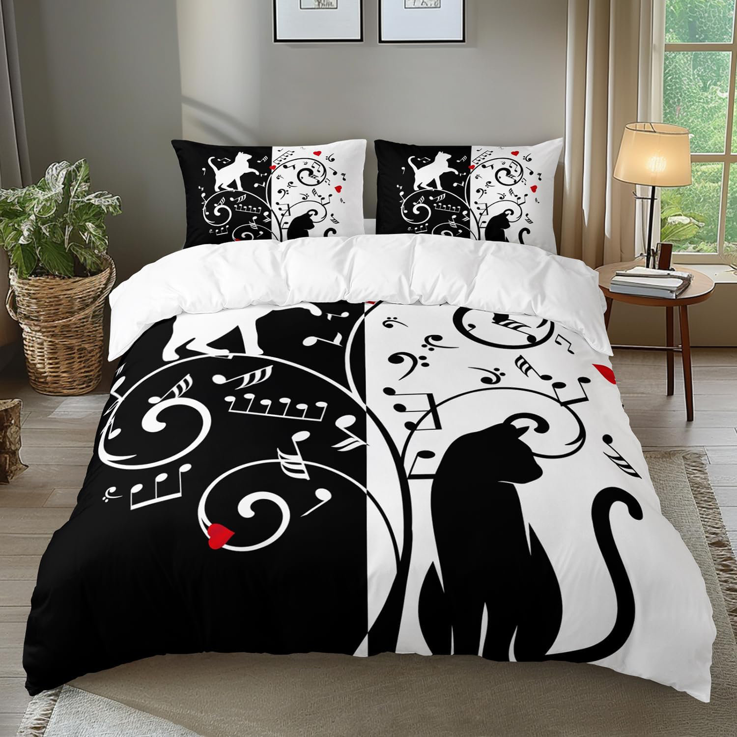 IMEVOR Full Black And White Cat Duvet Cover Set - Wayfair Canada