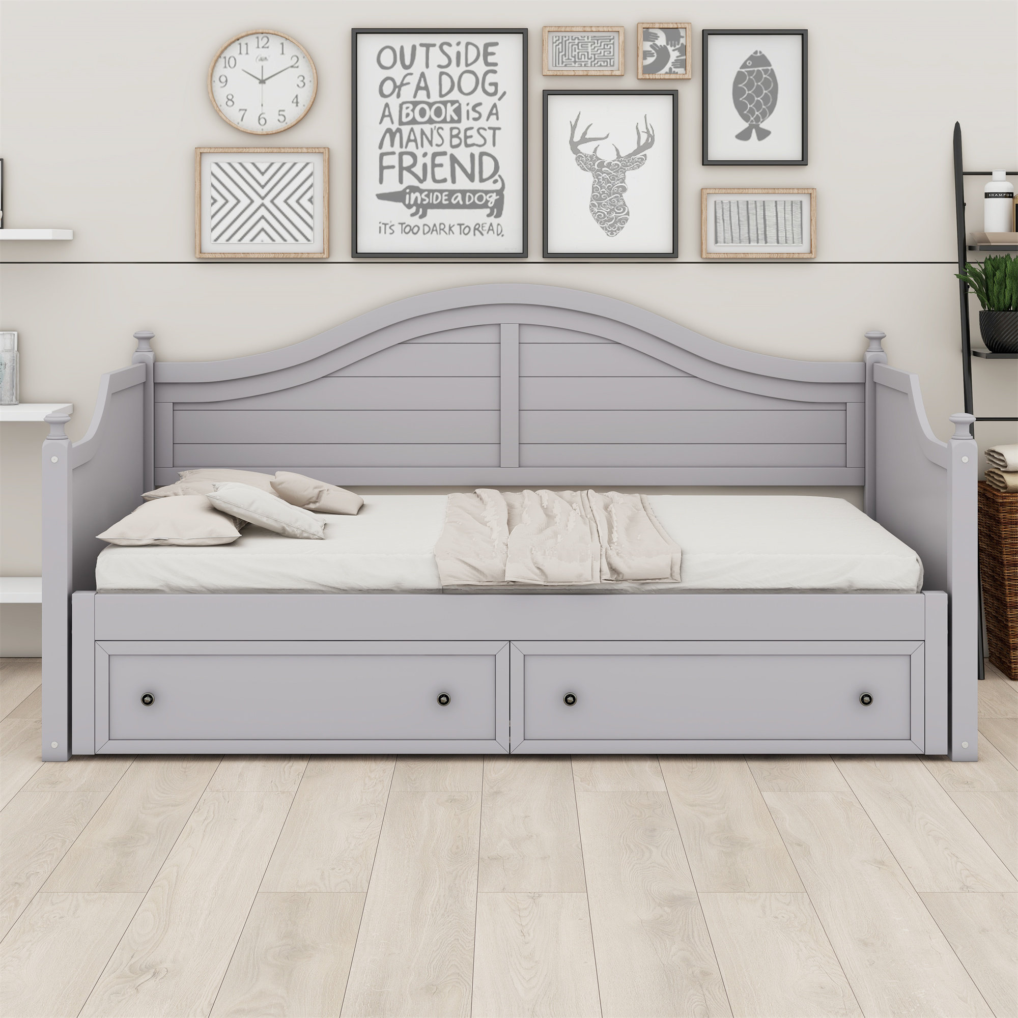 One Allium Way® Wood Daybed With Extended Pop Up Trundle And Storage ...