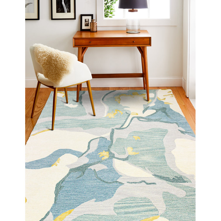 Wade Logan® Blauser Abstract Handmade Tufted Ivory/Aqua/Green Area Rug ...