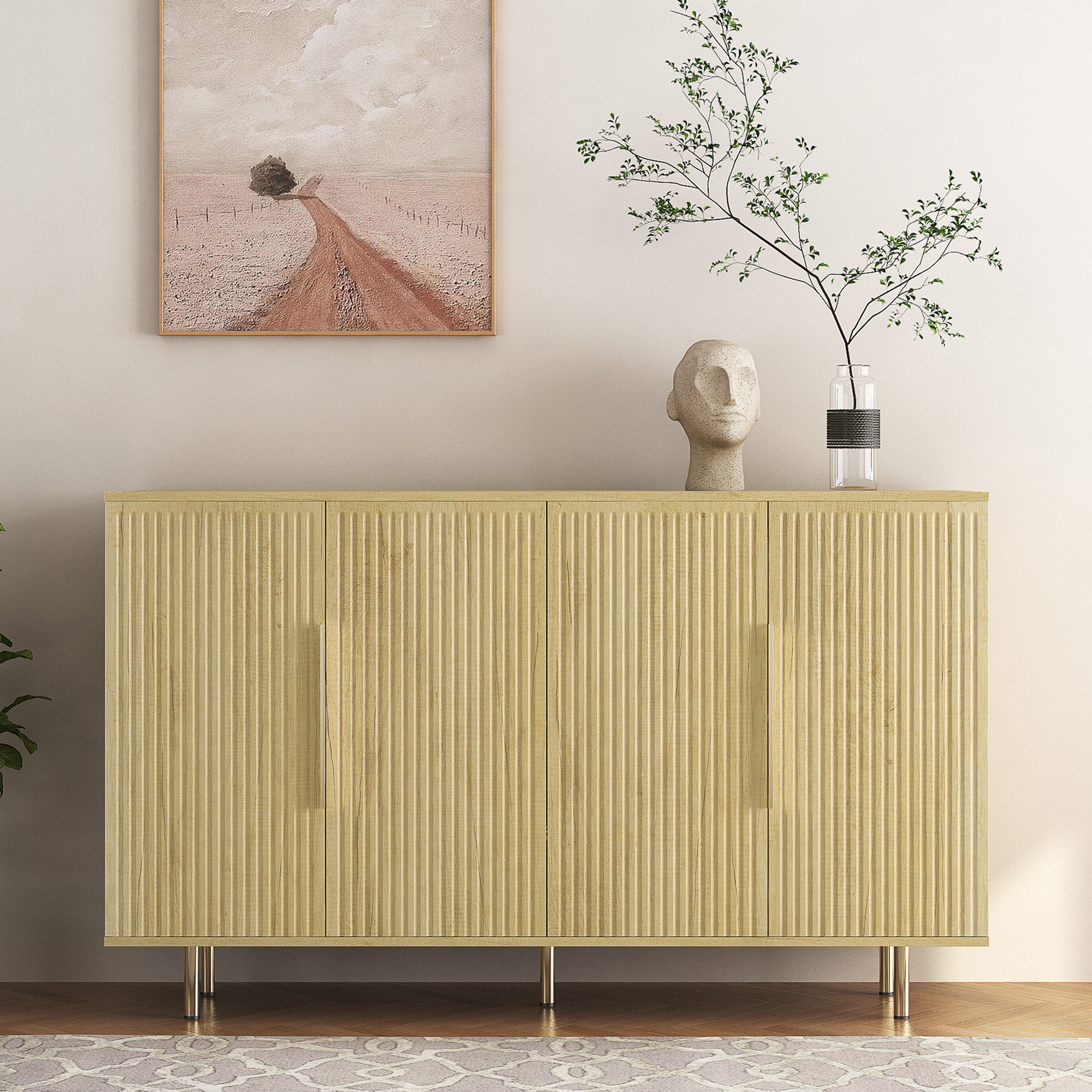 Ebern Designs Modern Fluted Sideboard Buffet Cabinet with Adjustable Shelves and Spacious ...