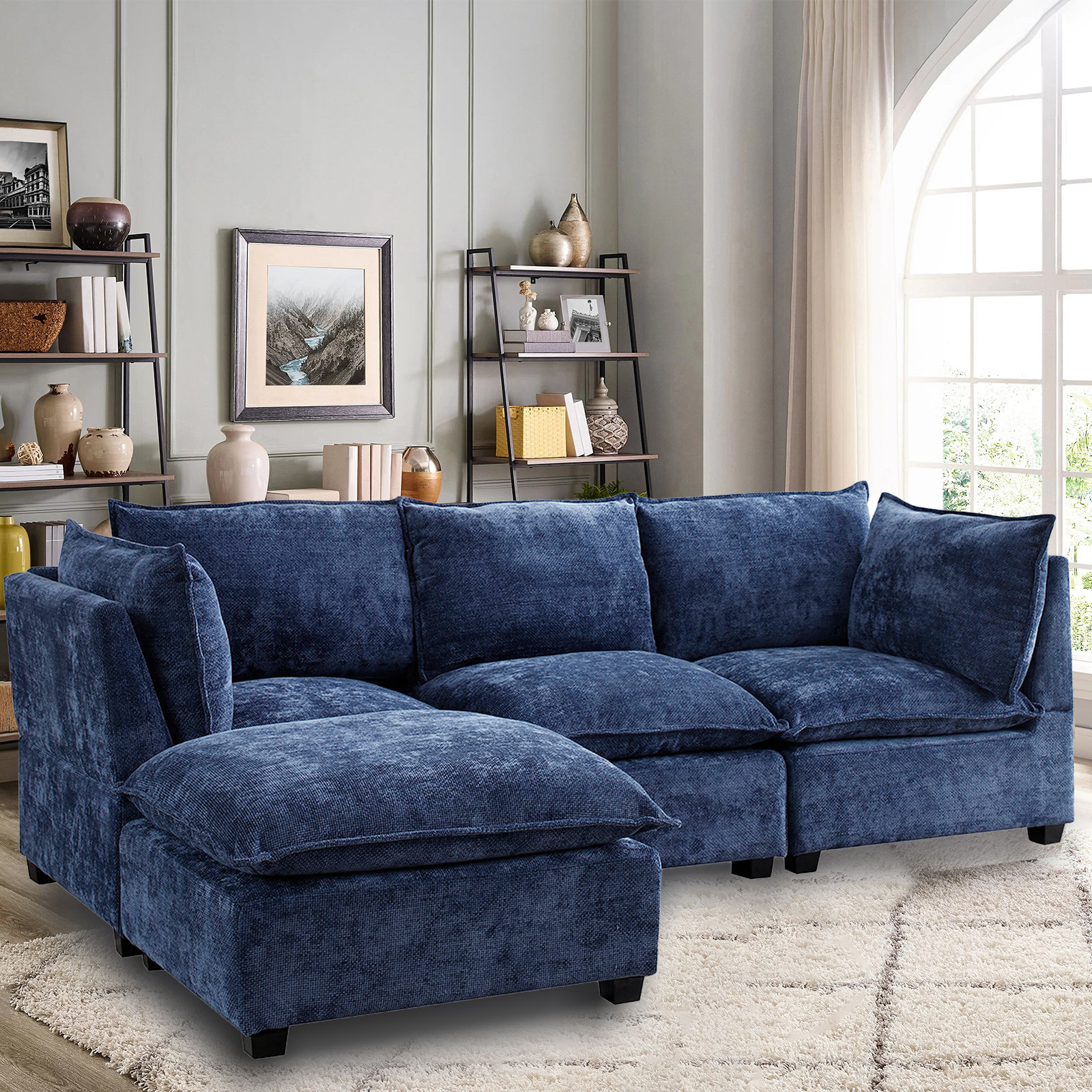 Latitude Run® Balendin Feather Down L-Shaped Sectional Sofa, Apartment ...