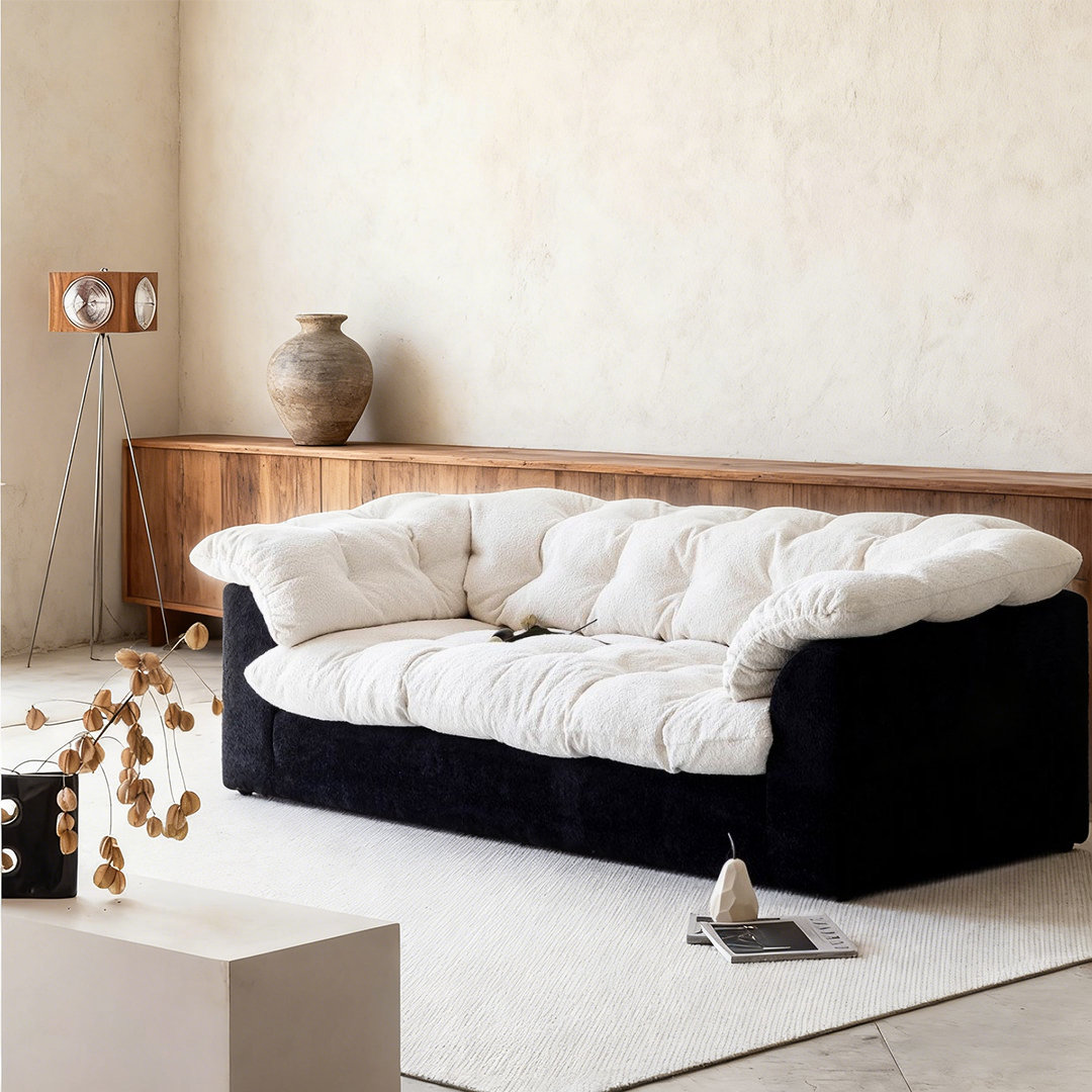 Hokku Designs White,Dark Blue Velvet Standard Sofa | Wayfair
