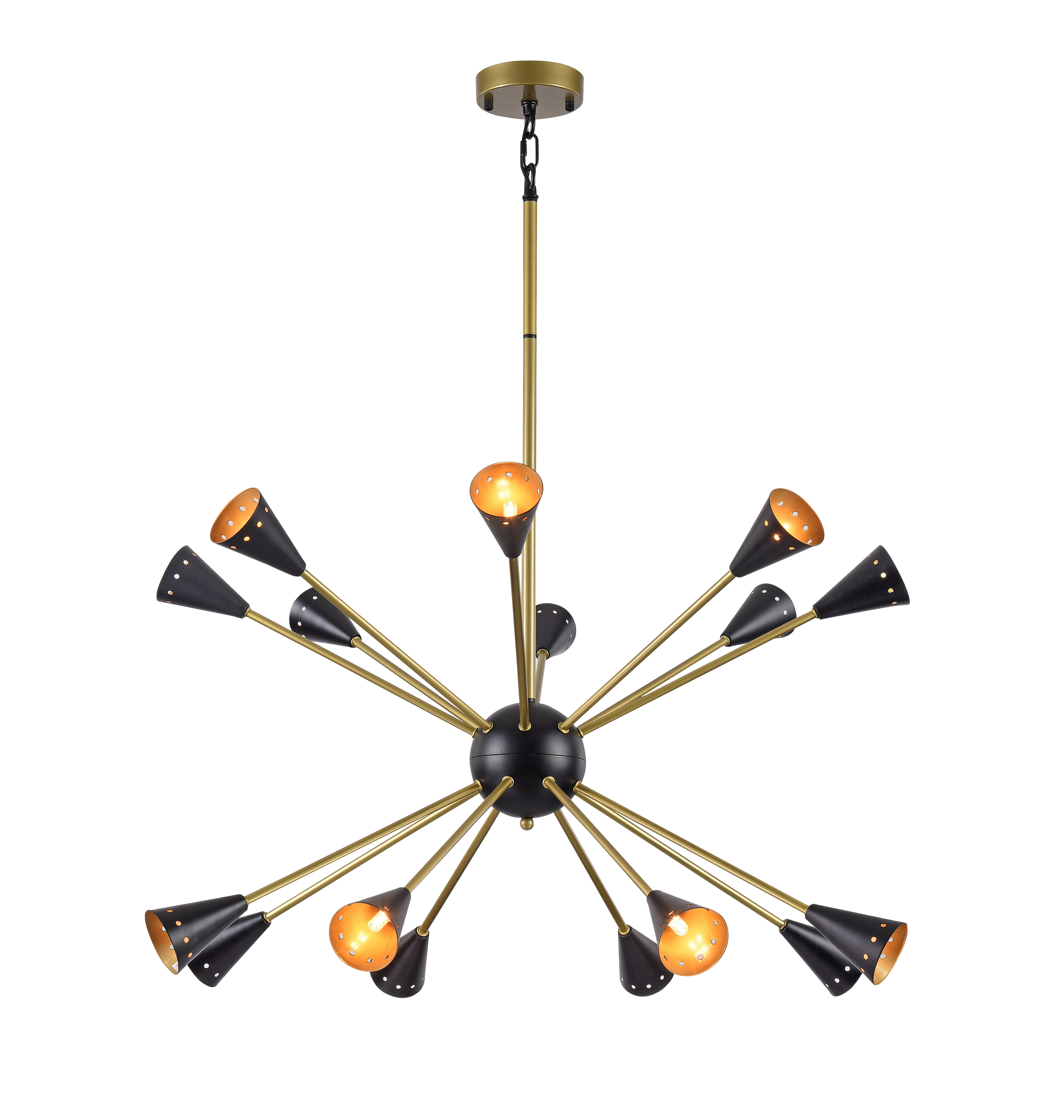 Wrought Studio Basquez 16-Light Gold Chandelier With Matte Black Iron ...