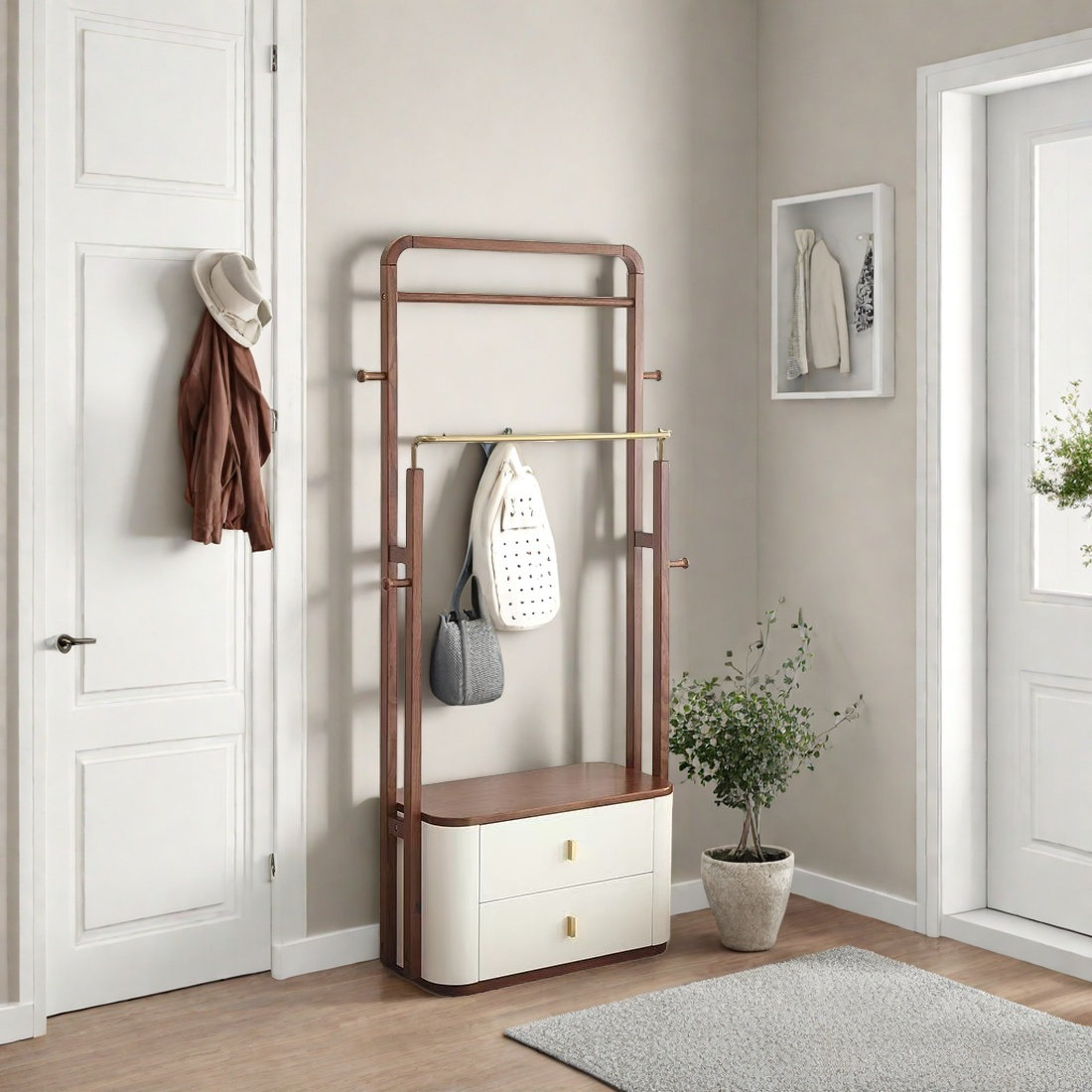 Elegant Home Furnishings.s Ash Wood Hall Tree with Drawers and Hooks ...