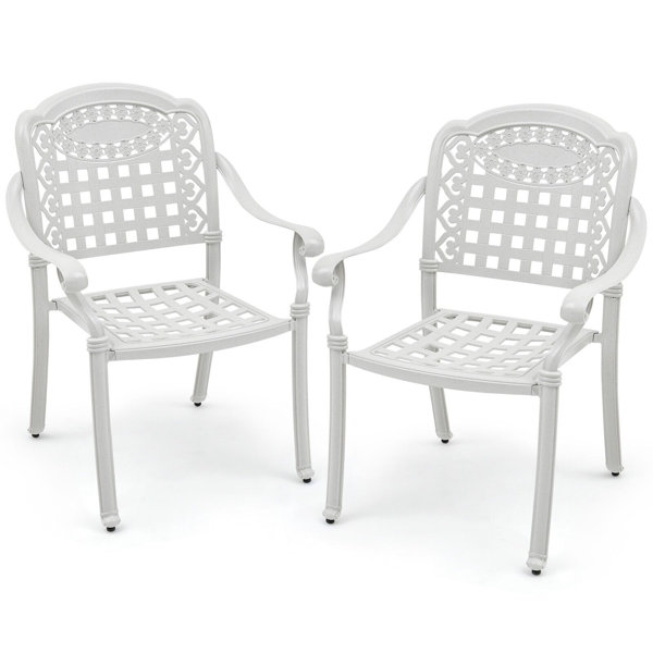 Lily Manor Set Of 2 Cast Aluminum Outdoor Patio Chairs Stackable Dining ...