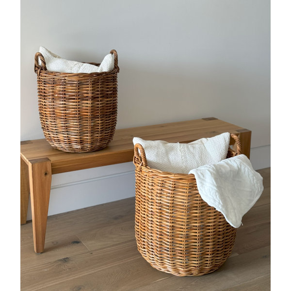 Bayou Breeze Lacak Round Rattan Decorative Storage Basket with Handles ...