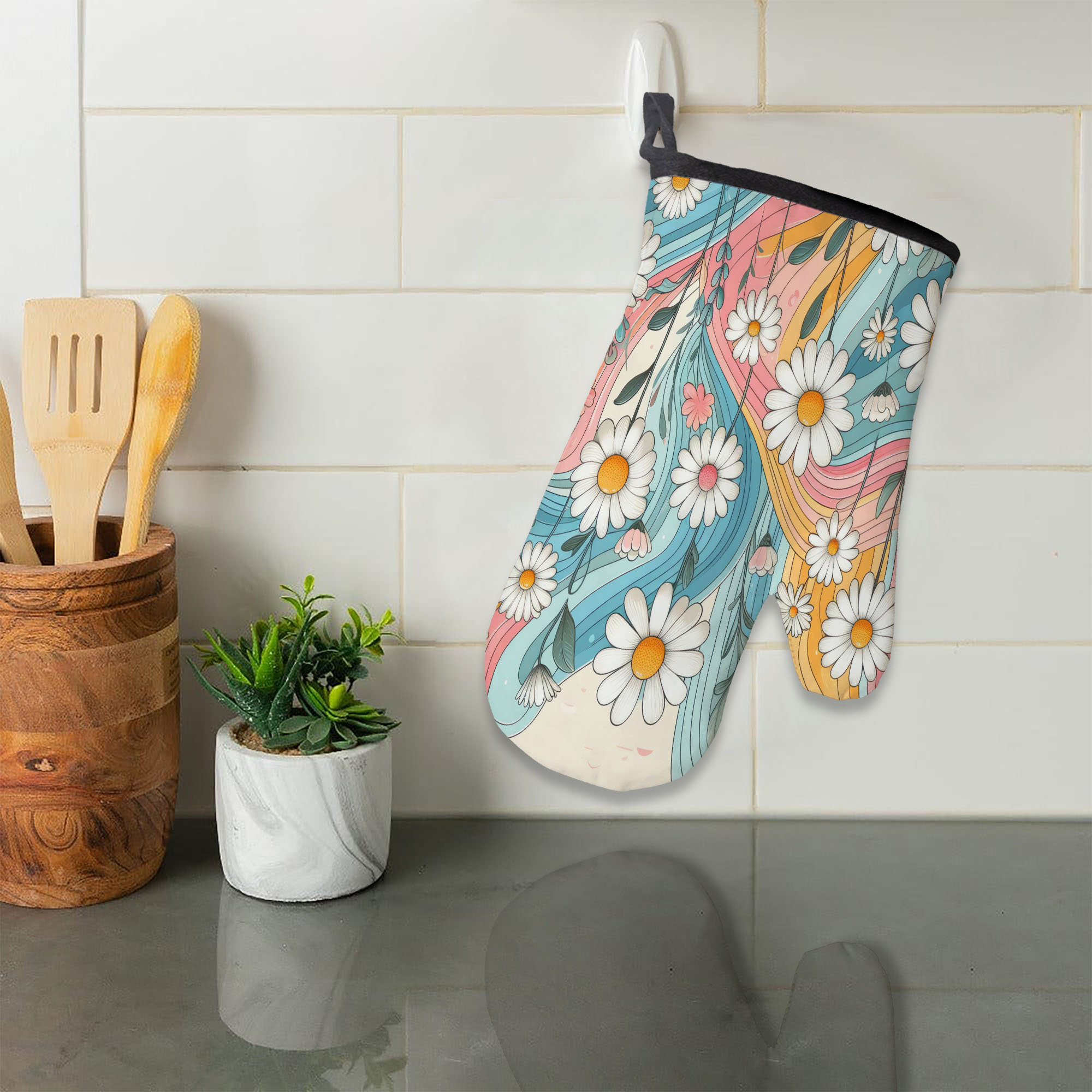 MentionedYou Daisy Patch Oven Mitt Cotton Twill | Wayfair