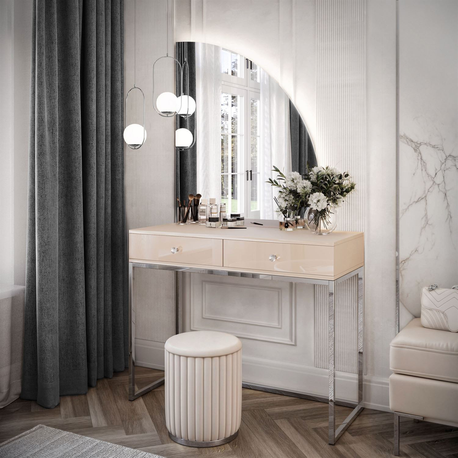 Ivy Bronx QUINNIE CASHMERE dressing table with mirror | Wayfair.co.uk
