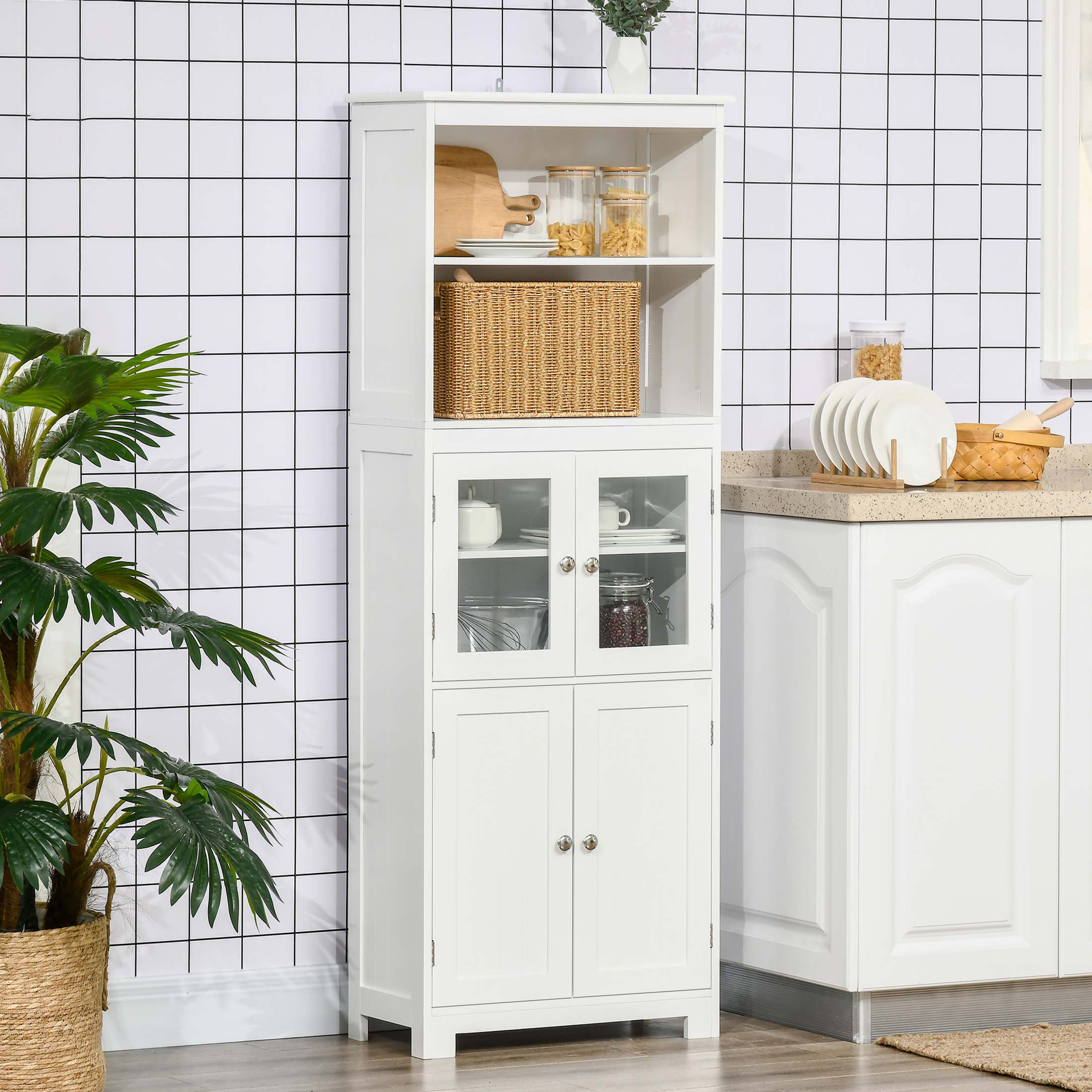 Winston Porter 63" Small Buffet with Hutch, 4-Door Kitchen Pantry ...