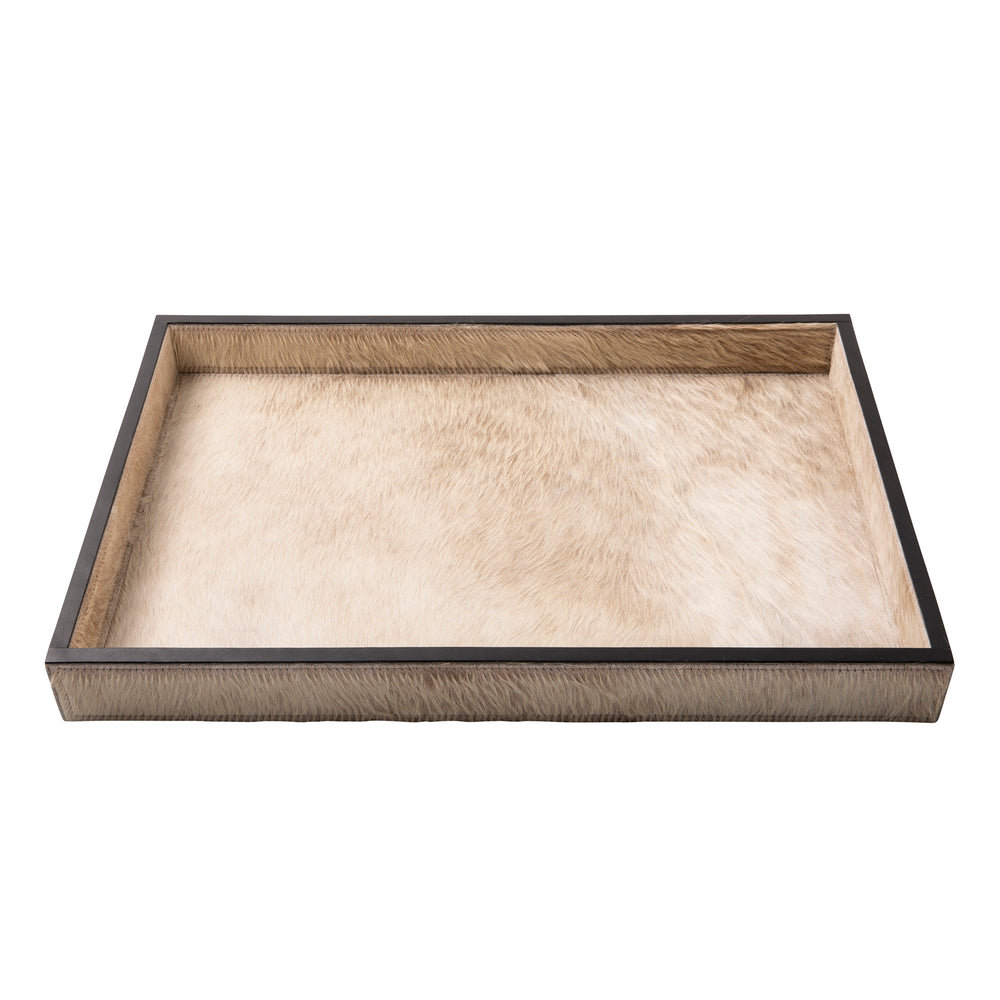 Ngala Trading Co. Cream Cow Hide Rectangle Tray With Black Leather Trim ...