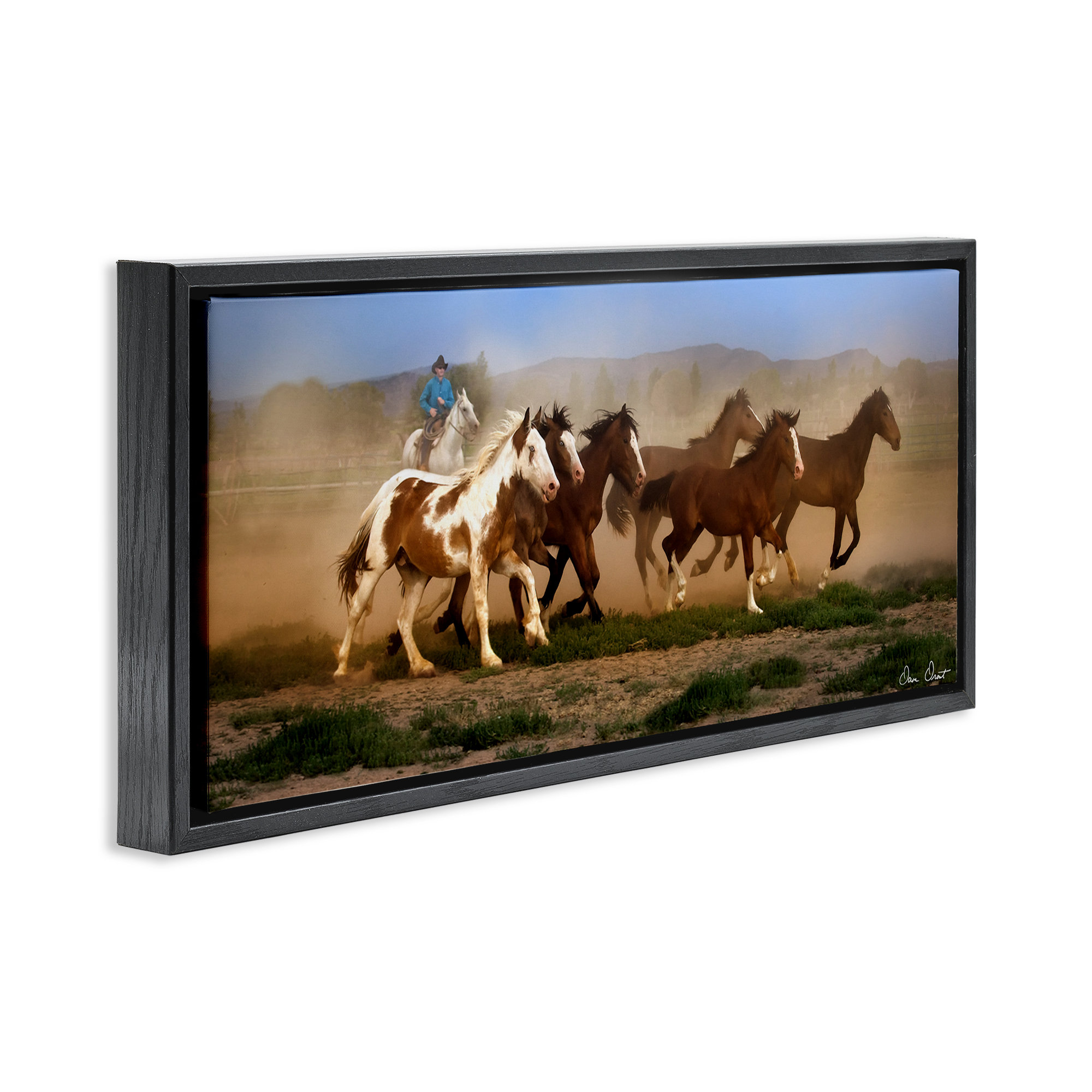 Ophelia & Co. Trotting Horses & Cowboy Framed Floater Canvas Wall Art ...