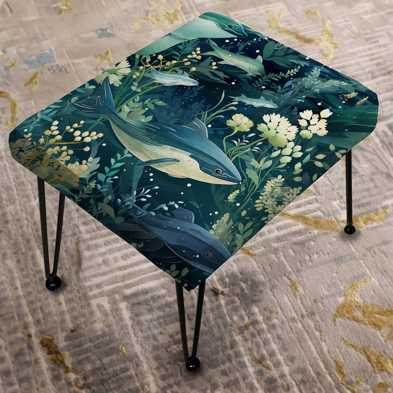 Design Art Oceanic Whale Coastal Pattern - Coastal Rectangle Ottoman ...