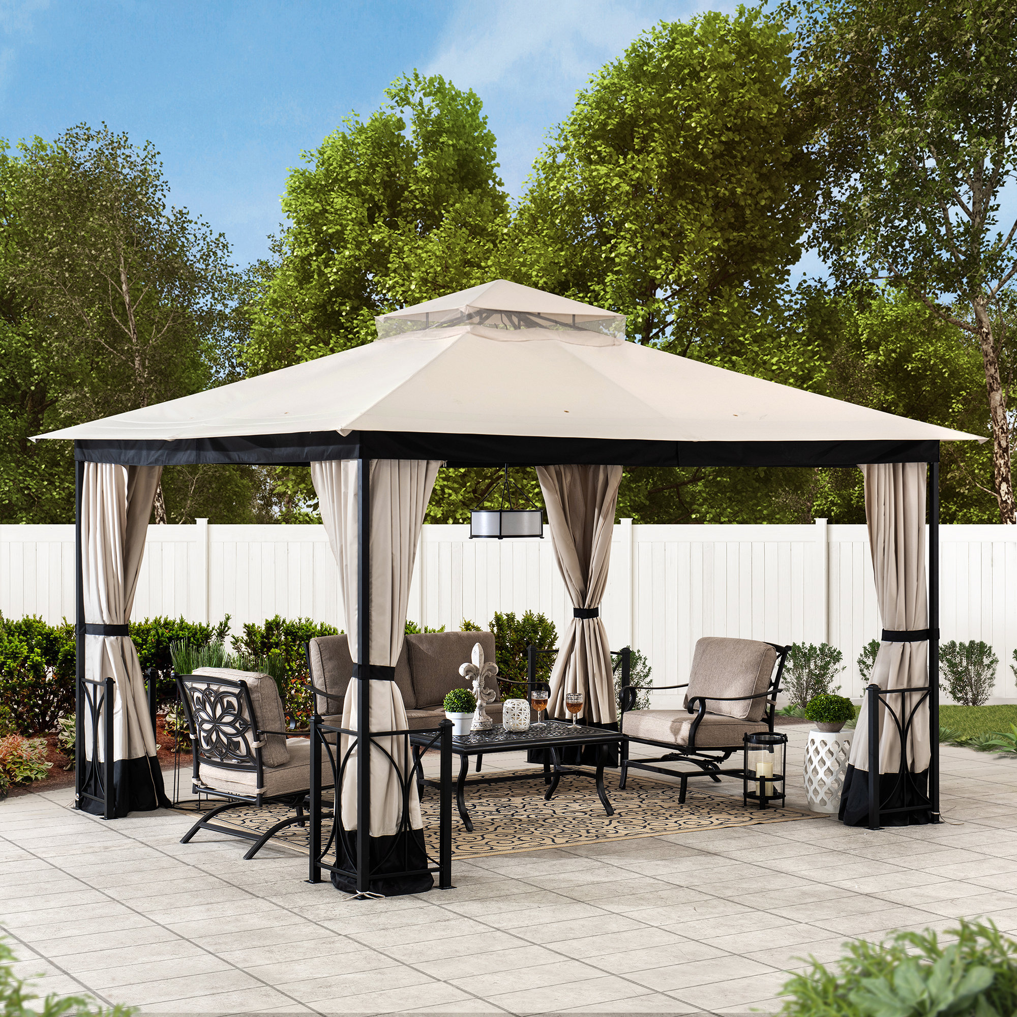 Sunjoy 11 x 13 ft. Gazebo with 2-Tier Hip Canopy Roof, Steel Frame Soft ...