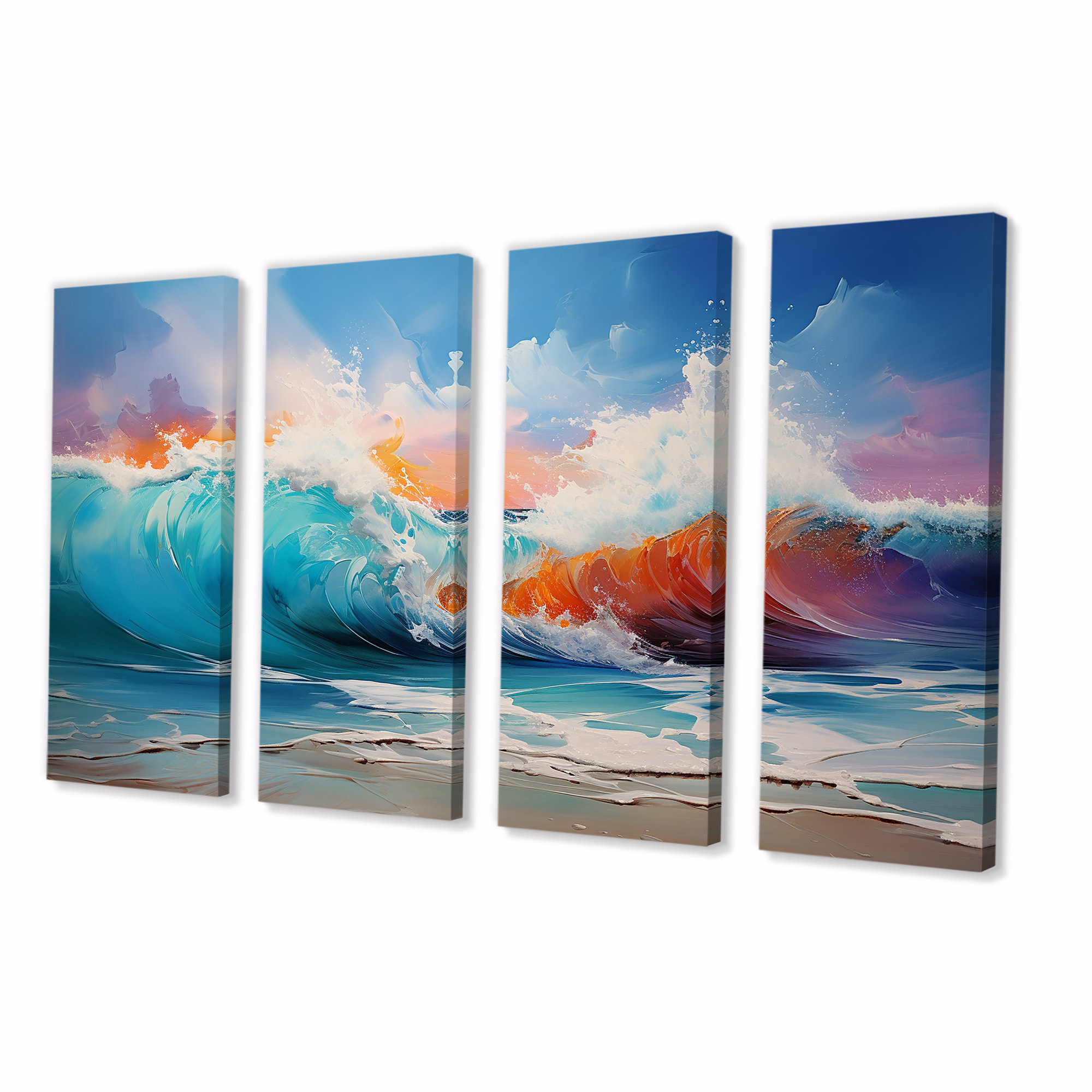 Beachcrest Home Shorline Waves Sunset III - Coastal Waves 4 Piece Wall ...