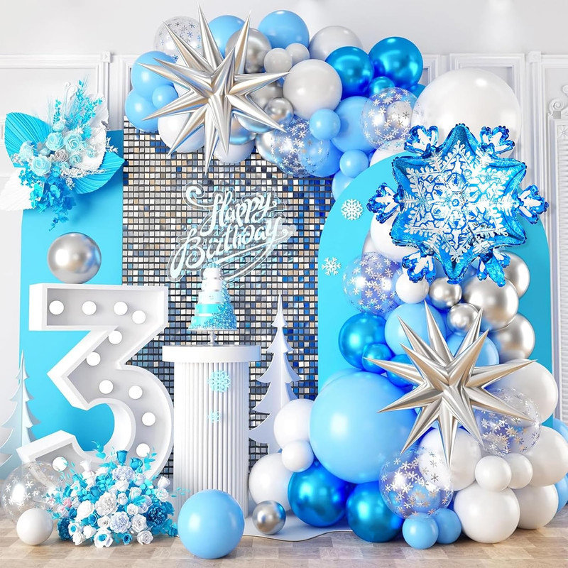 Dakota Fields Snowflake Balloon Garland Arch kit, Silver Blue White ...