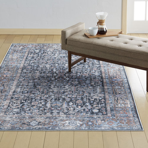 Langley Street Kugler Oriental Machine Washable Blue/Denim Area Rug ...