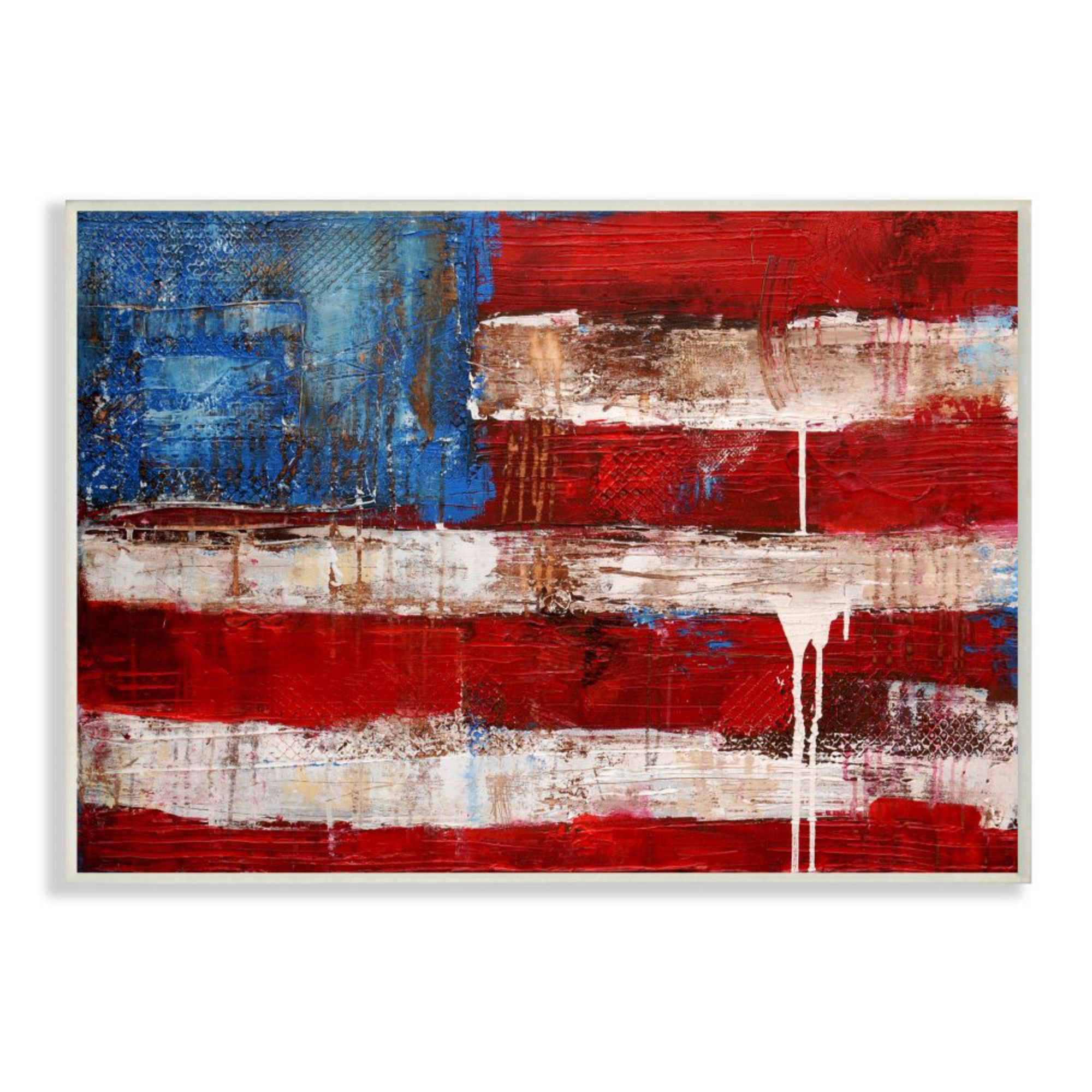 Stupell Industries Rustic United States Flag with Distressed Paint Drip ...