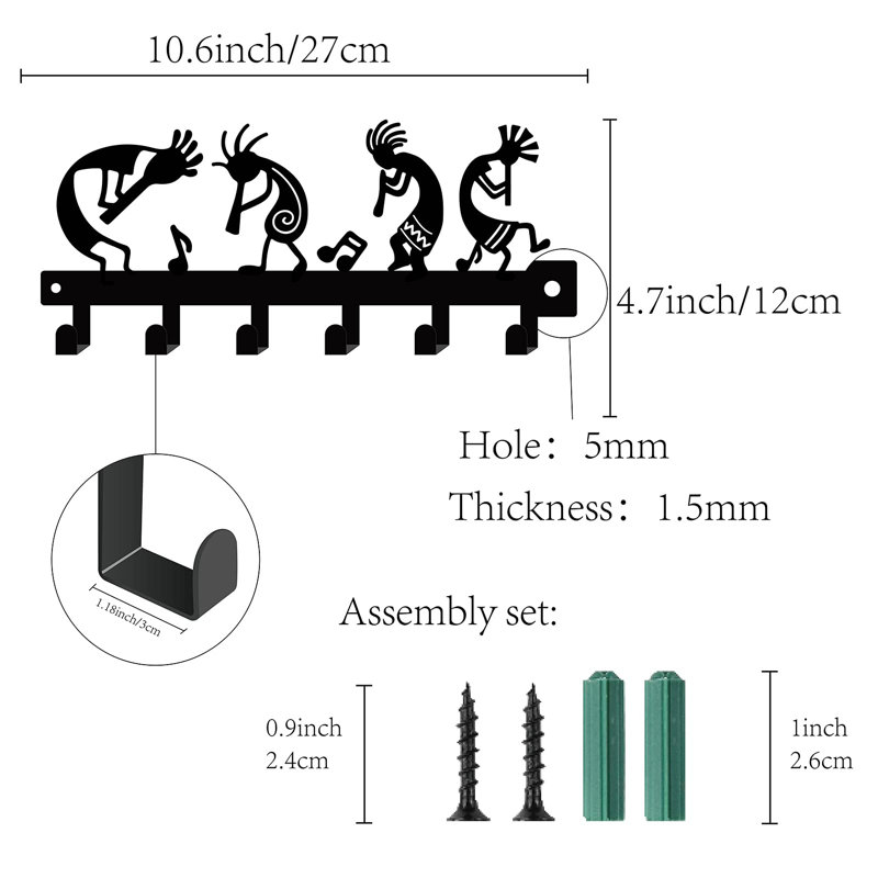 ALFOSCABINETS Metal Key Holder with 6 Hooks, Black Wall-Mounted ...