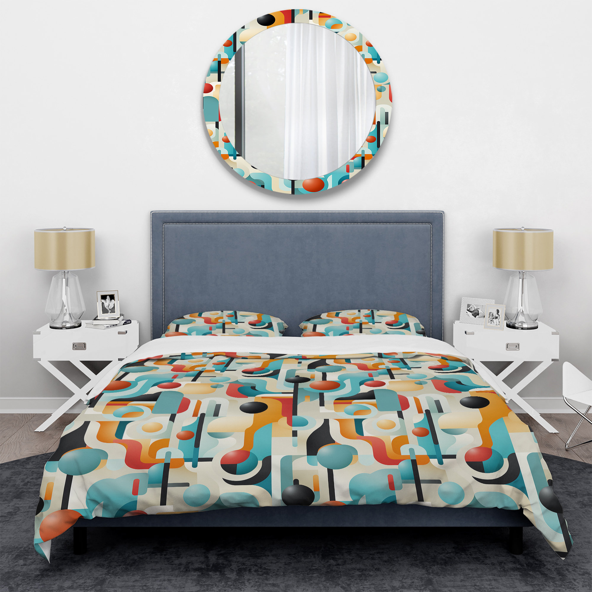 Design Art Orange Turquoise Retro Revival Geometric I Orange/Turquoise ...