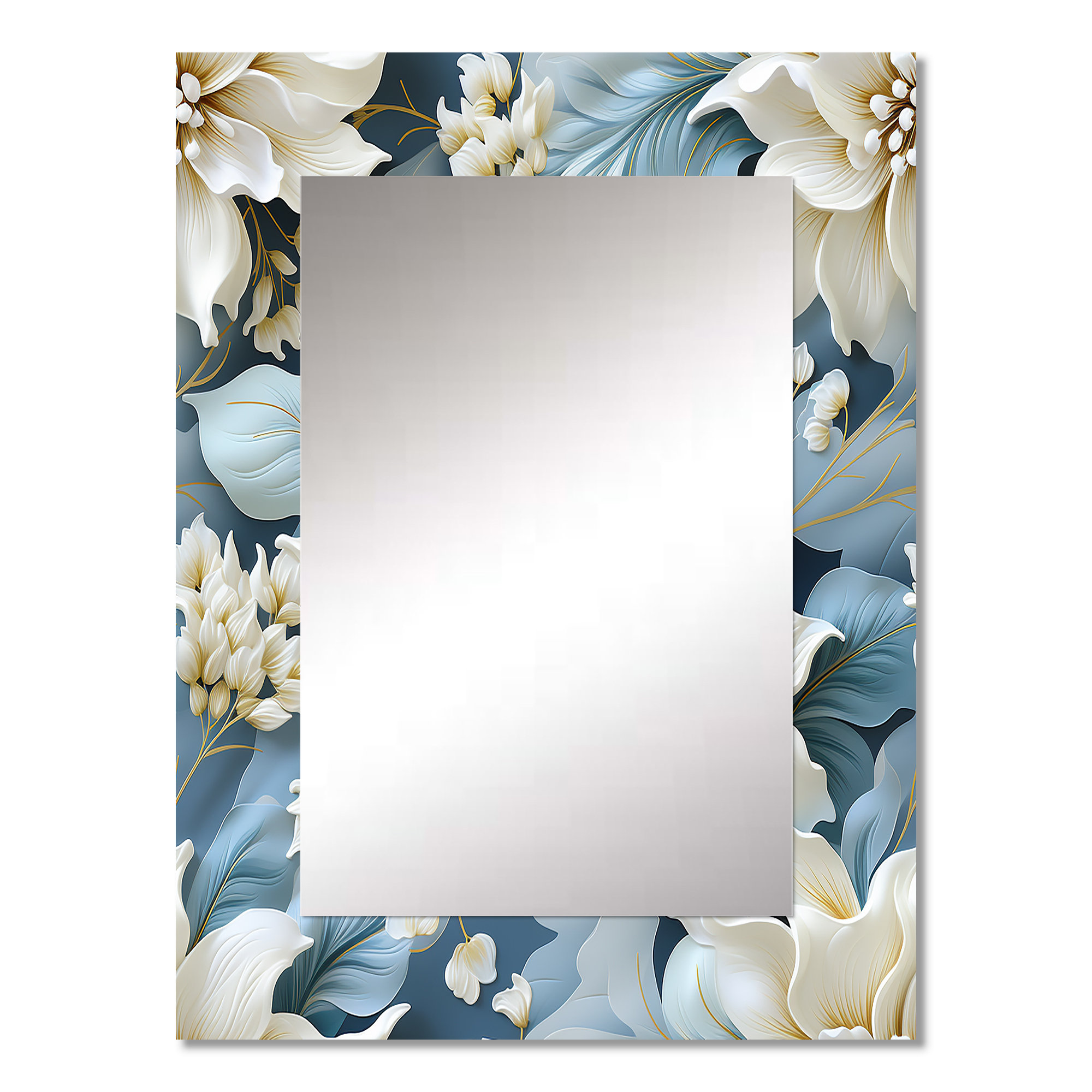 Bungalow Rose Chaylene Misty White And Blue Floral Damask - damask ...