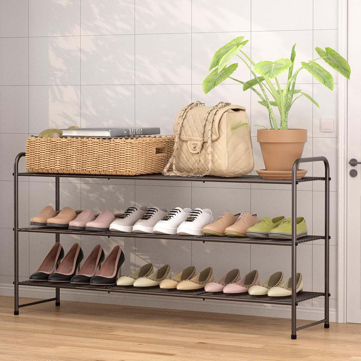George Oliver 5 Tier Bamboo Shoe Rack For Closet, Free Standing Shoe ...