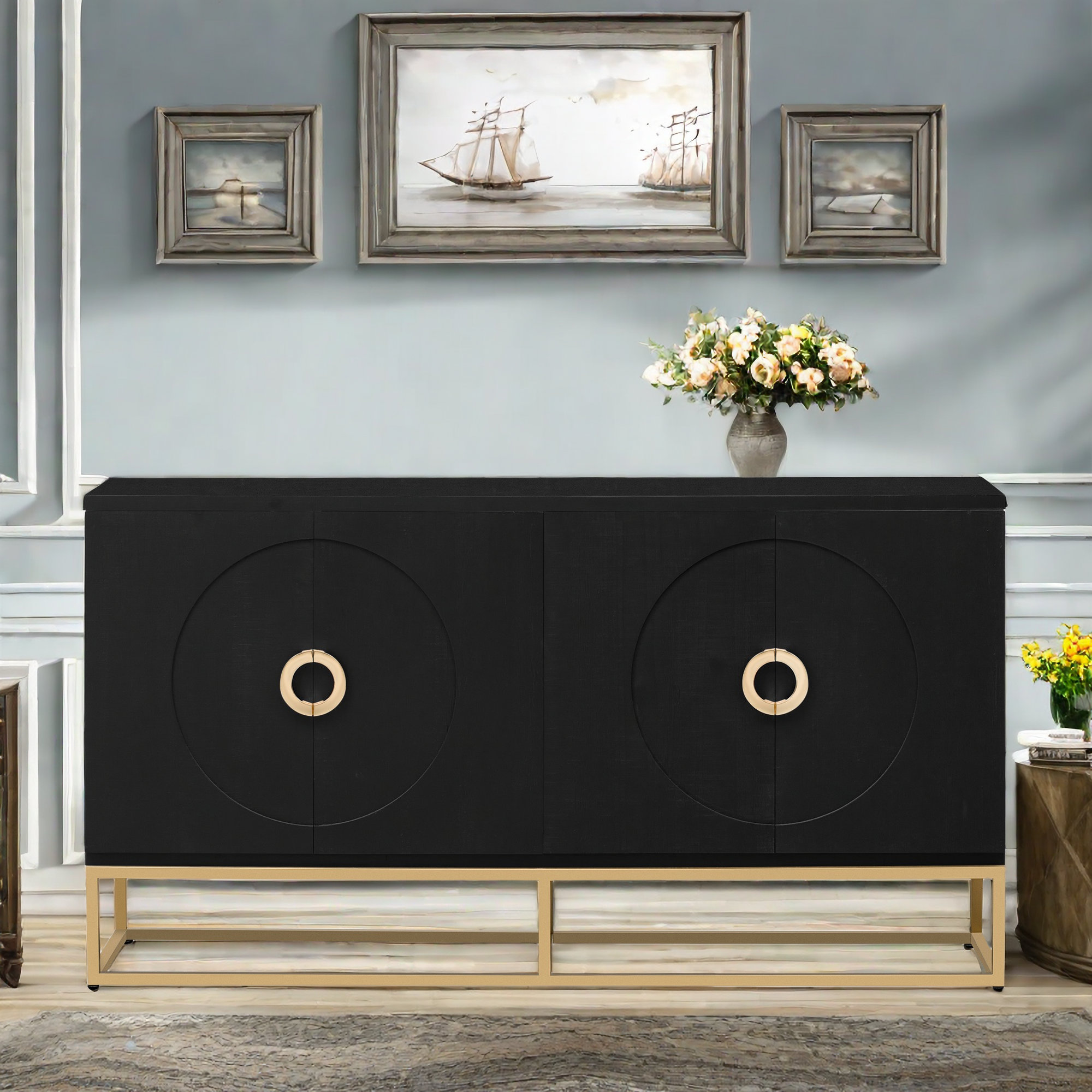 Mercer41 Sideboard With Adjustable Shelves, Four-door And Metal ...