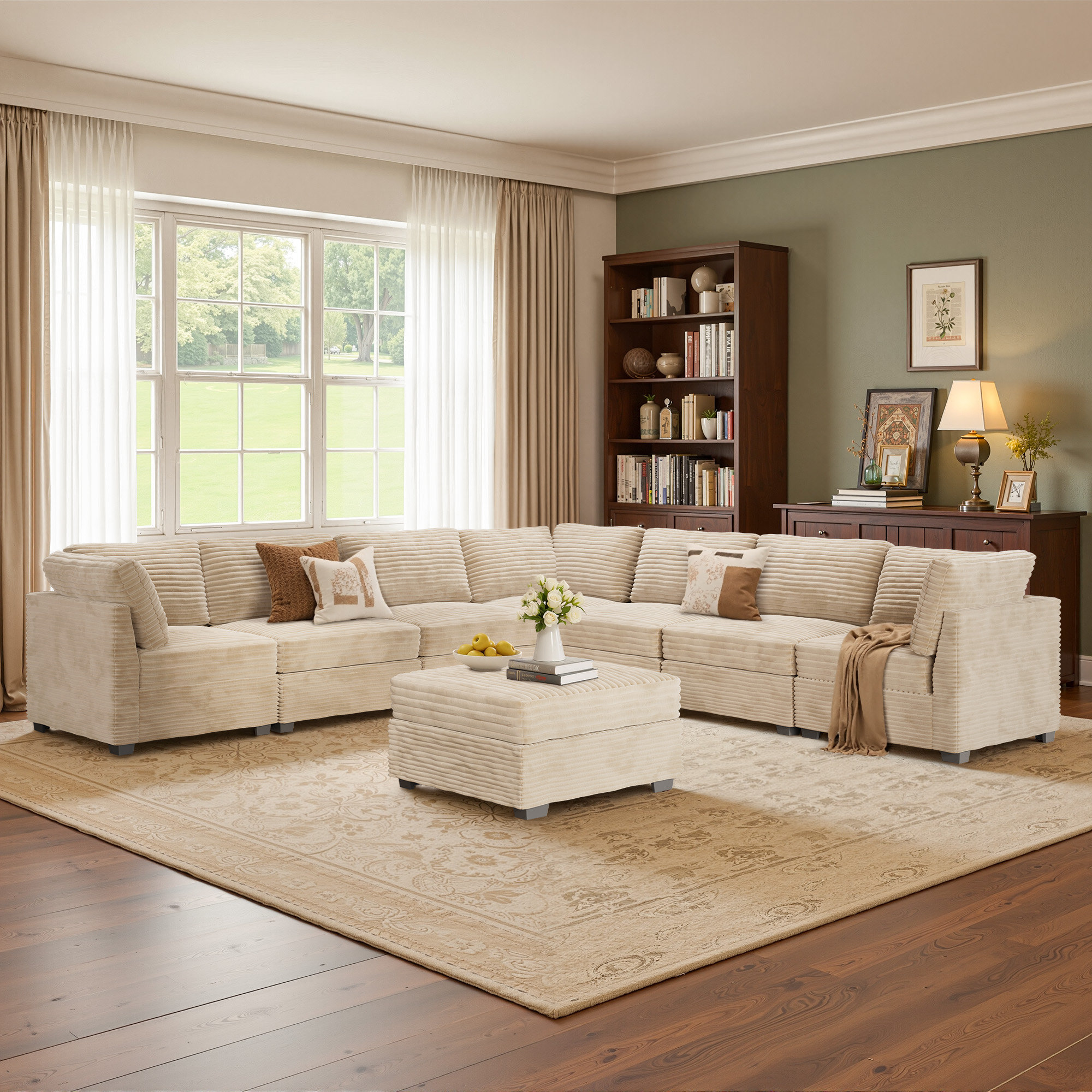 Wrought Studio™ Hogle Modern Modular L-Shaped Sectional Plush Corduroy ...