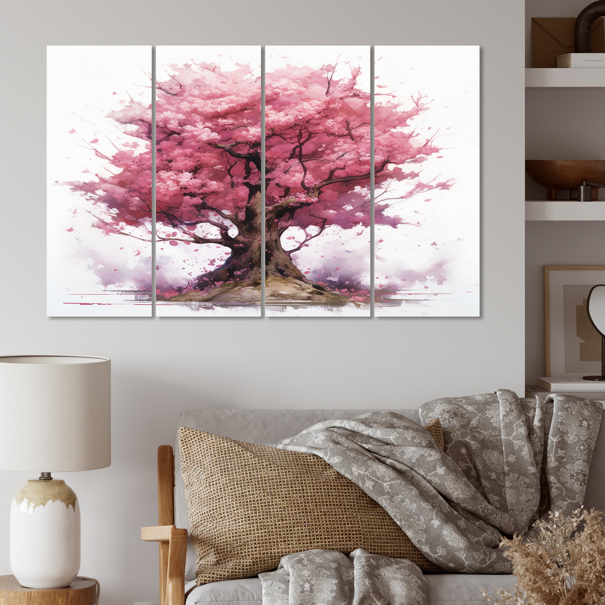 Design Art Pink Blossoming Tree Watercolor Bliss - Landscape Trees ...