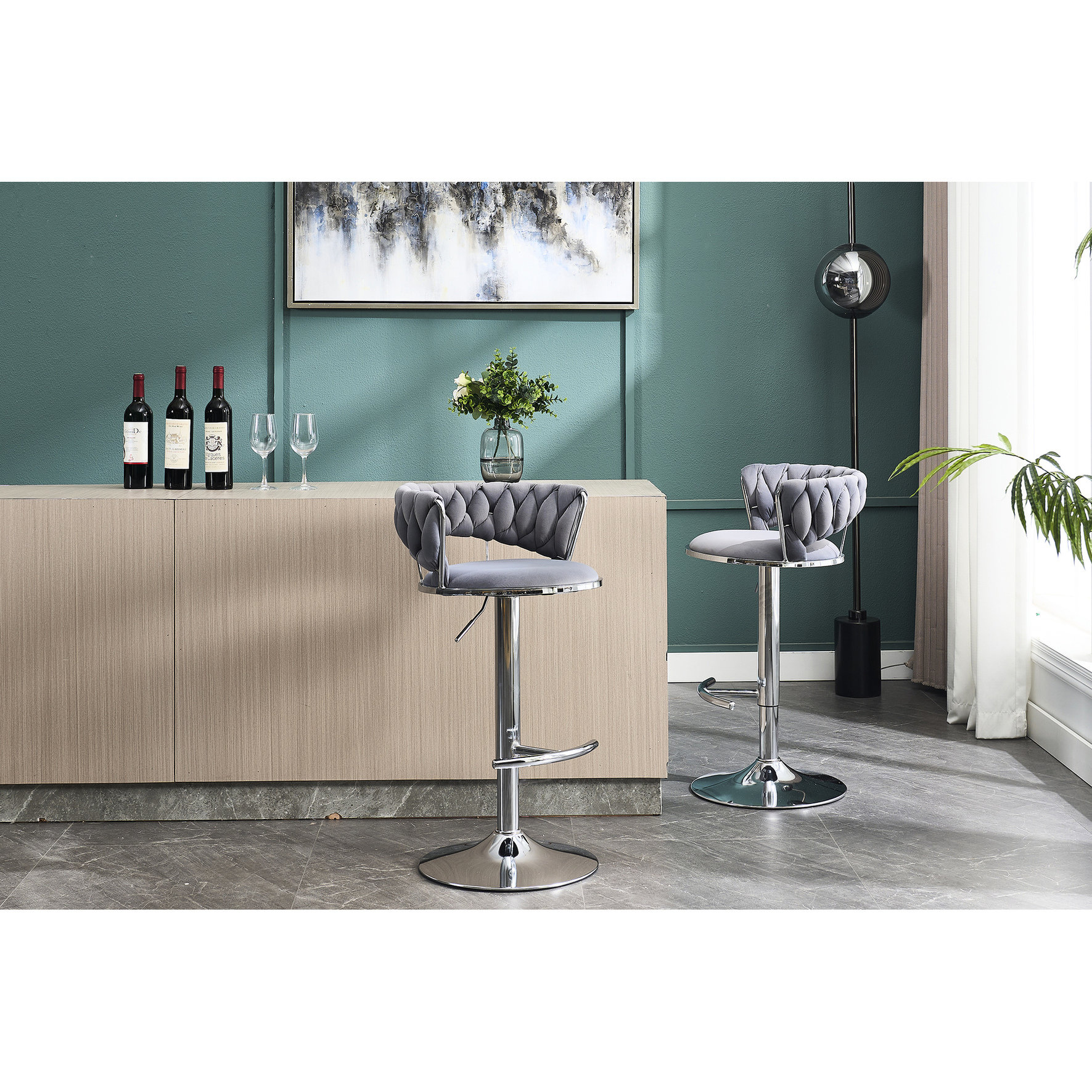 Mercer41 Pink Bar Stool , Adjustable Height, Base, Velvet Upholstery ...