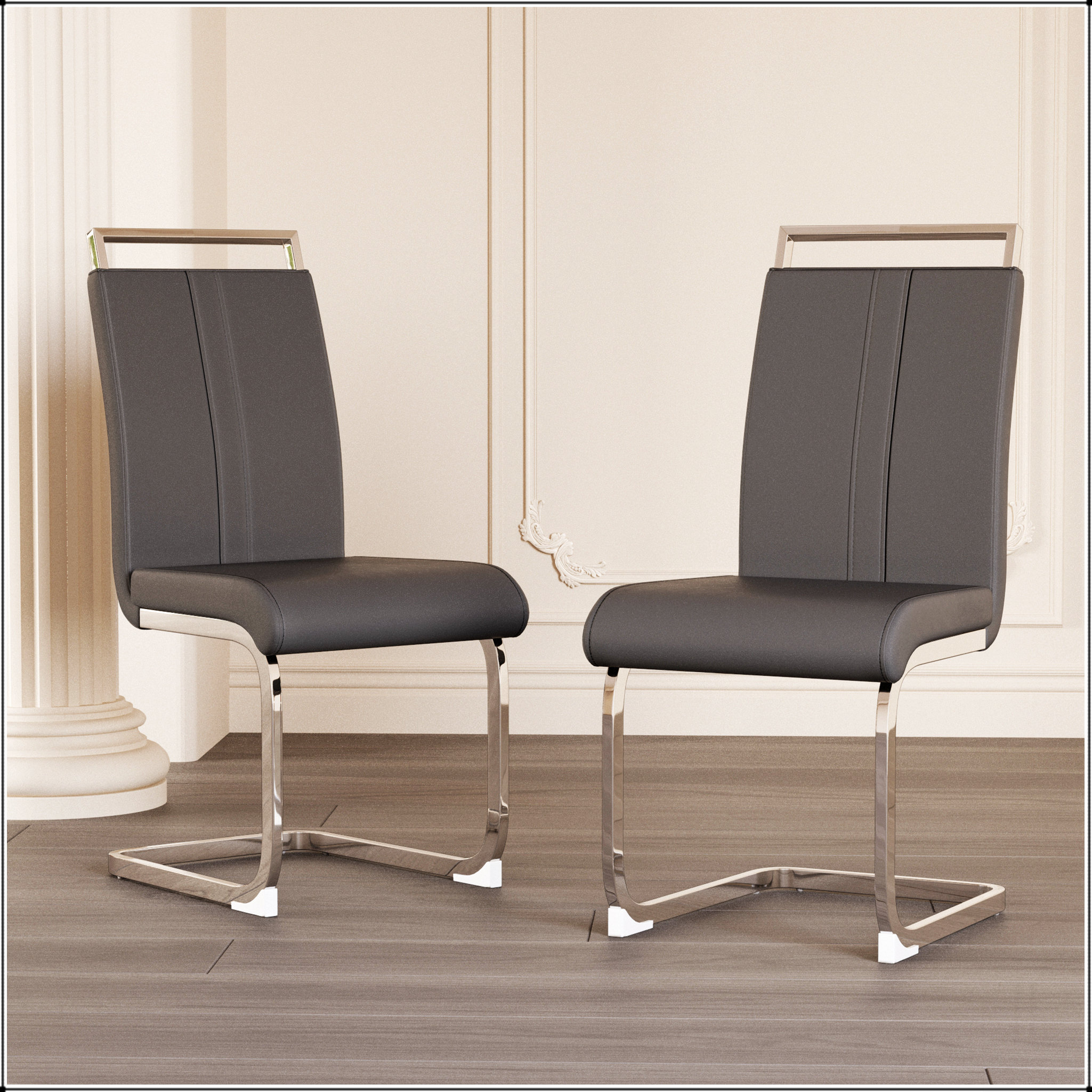 Wrought Studio™ Modern Dining Chairs,PU Faux Leather High Back ...