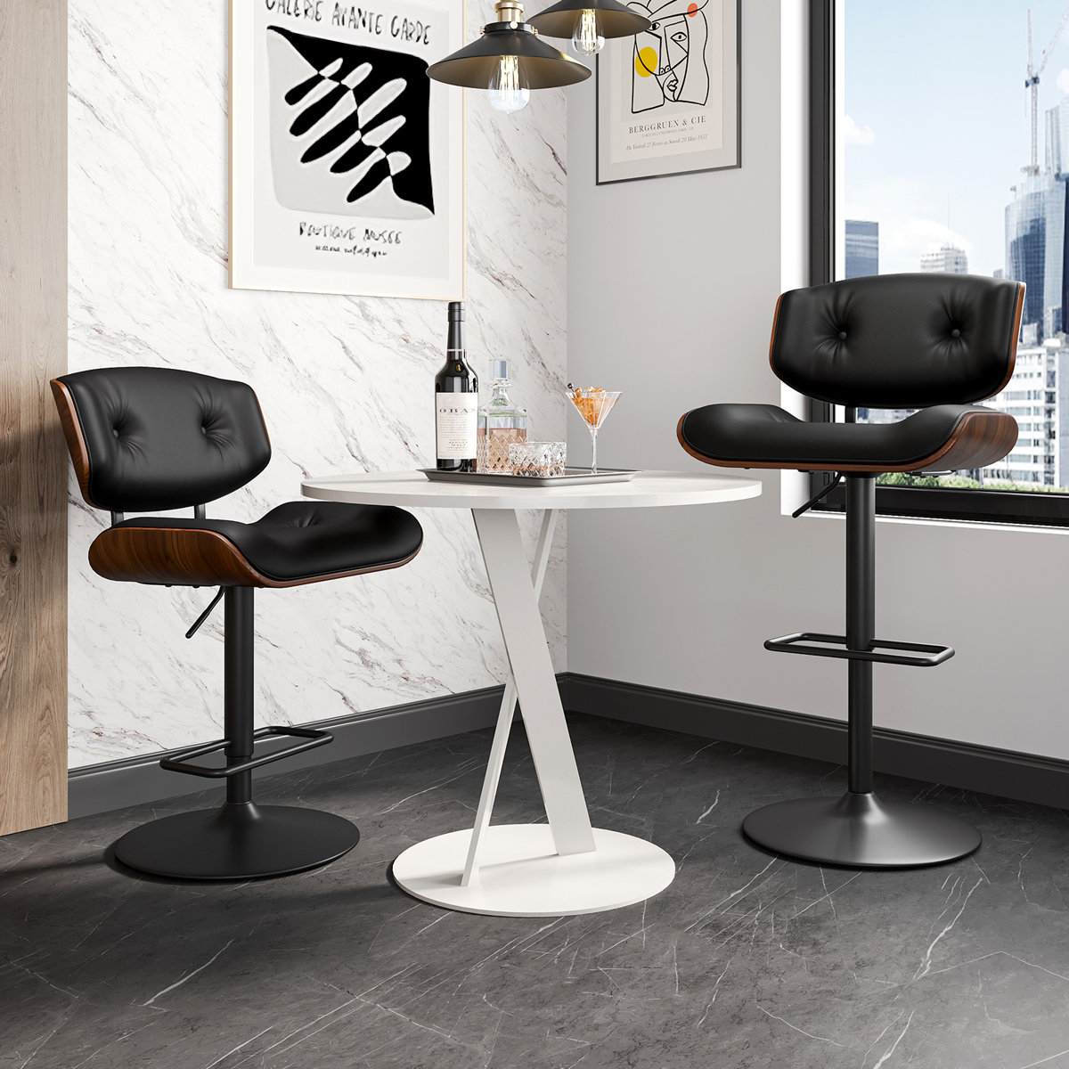 George Oliver Modern Bar Stools Set Of 2, Adjustable Swivel Counter ...