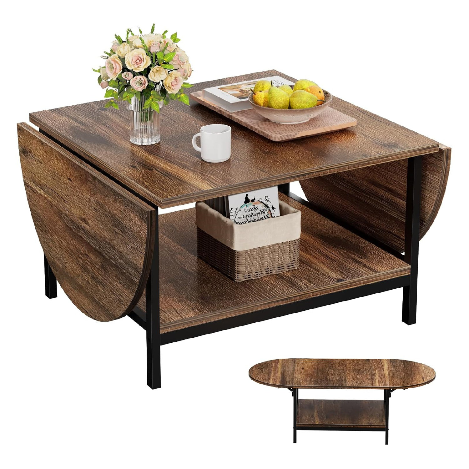 17 Stories Table basse Petite table basse pliante à 2 niveaux avec ...