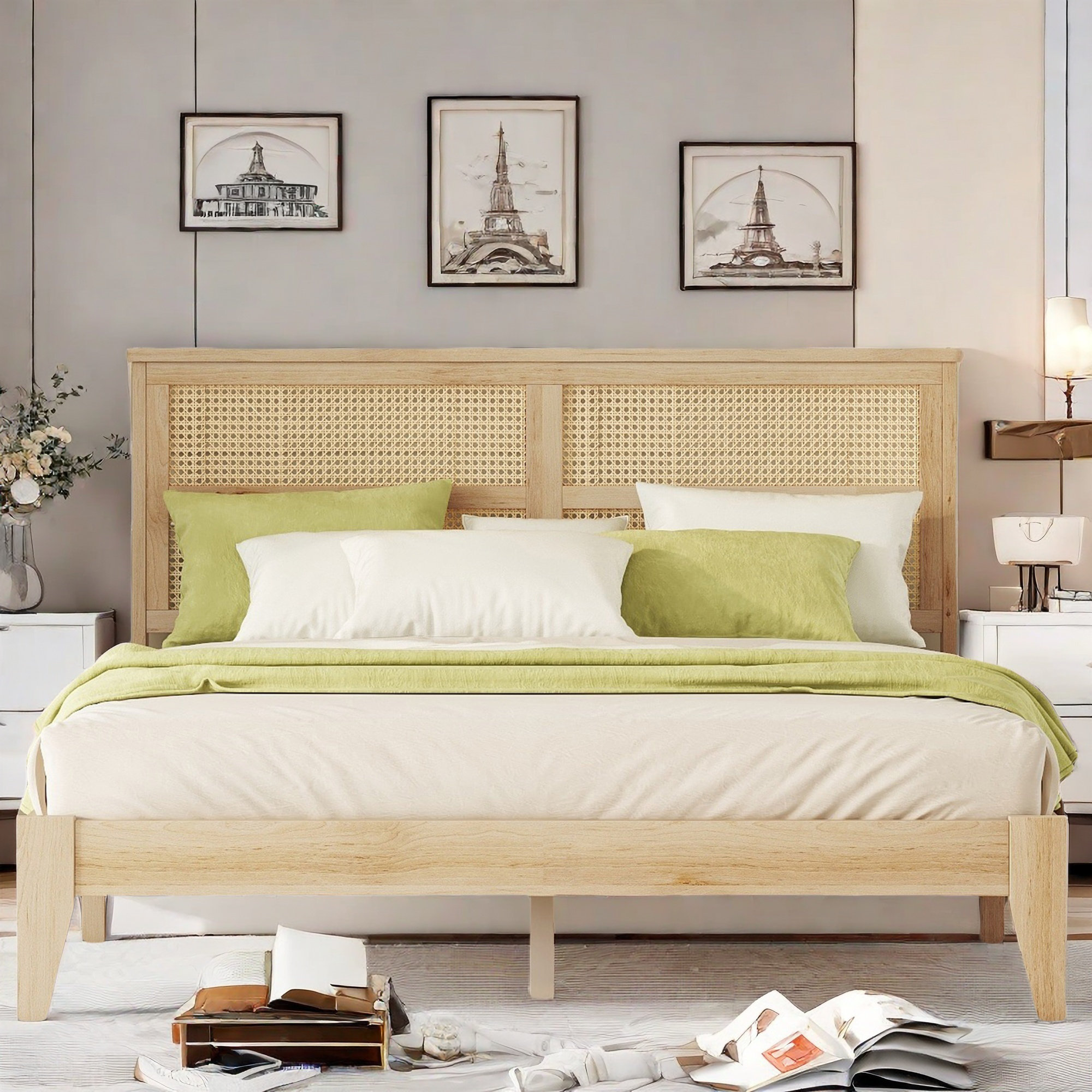 Bay Isle Home™ Brangan Wooden Platform Bed with Rattan Headboard and ...
