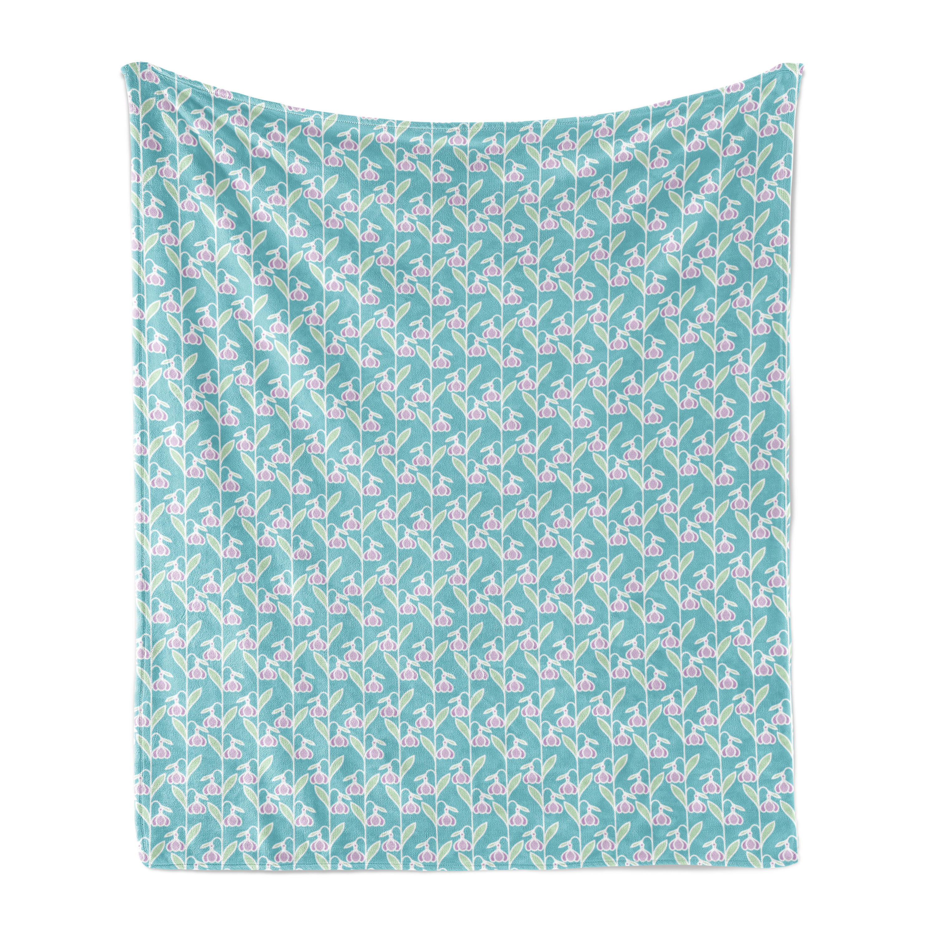 Ambesonne Spring Fleece Throw Blanket Snowdrop Flowers and Leaves Mint ...