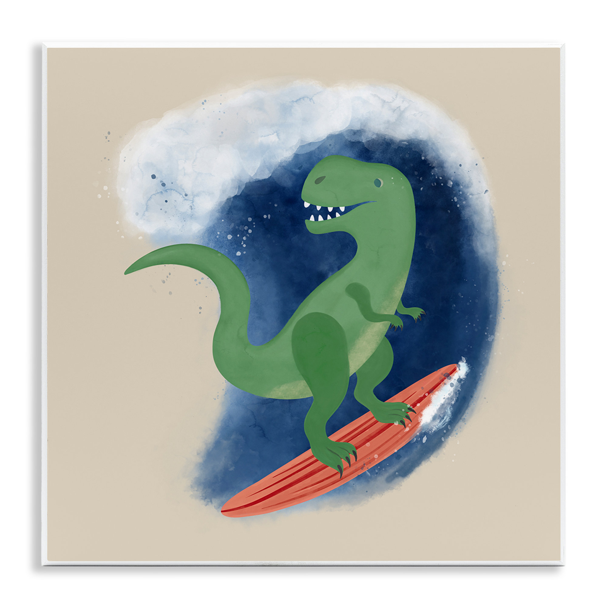 Dakota Fields Surfing Dino T-Rex Wall Plaque Art by Carrie Cantwell ...
