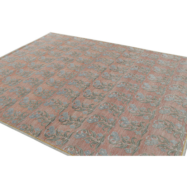 Rug & Kilim’S Block Print Rug Design With Blue And Green Floral ...