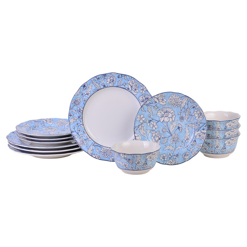 222 Fifth Cleremont 12-Piece Light Blue Porcelain Dinnerware Set ...