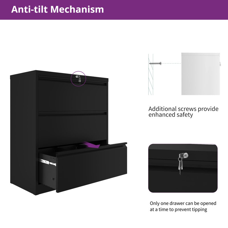 Latitude Run® Ferrier 35.58'' Wide 3 - Drawer Steel Filing Storage ...