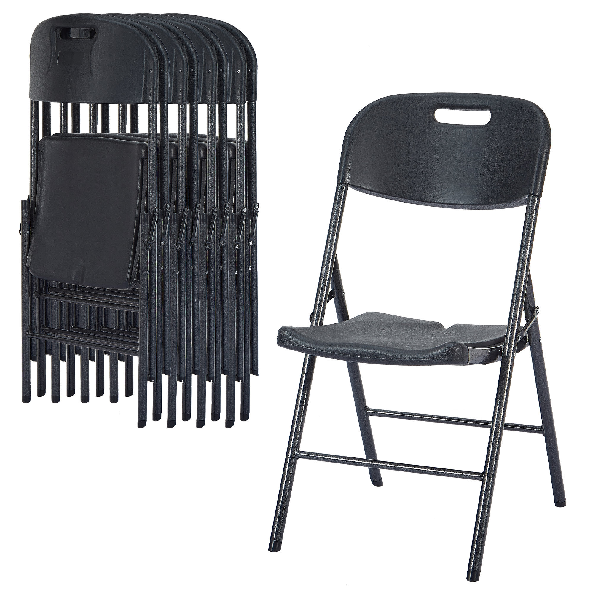 Inbox Zero Morentz 8 Pack Thicker Black Folding Chairs, Commercial ...